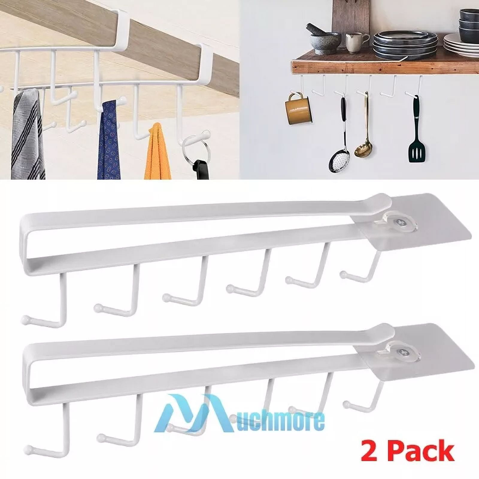 2X 6 Hooks Cup Holder Hang Kitchen Cabinet Under Shelf Storage Rack ...