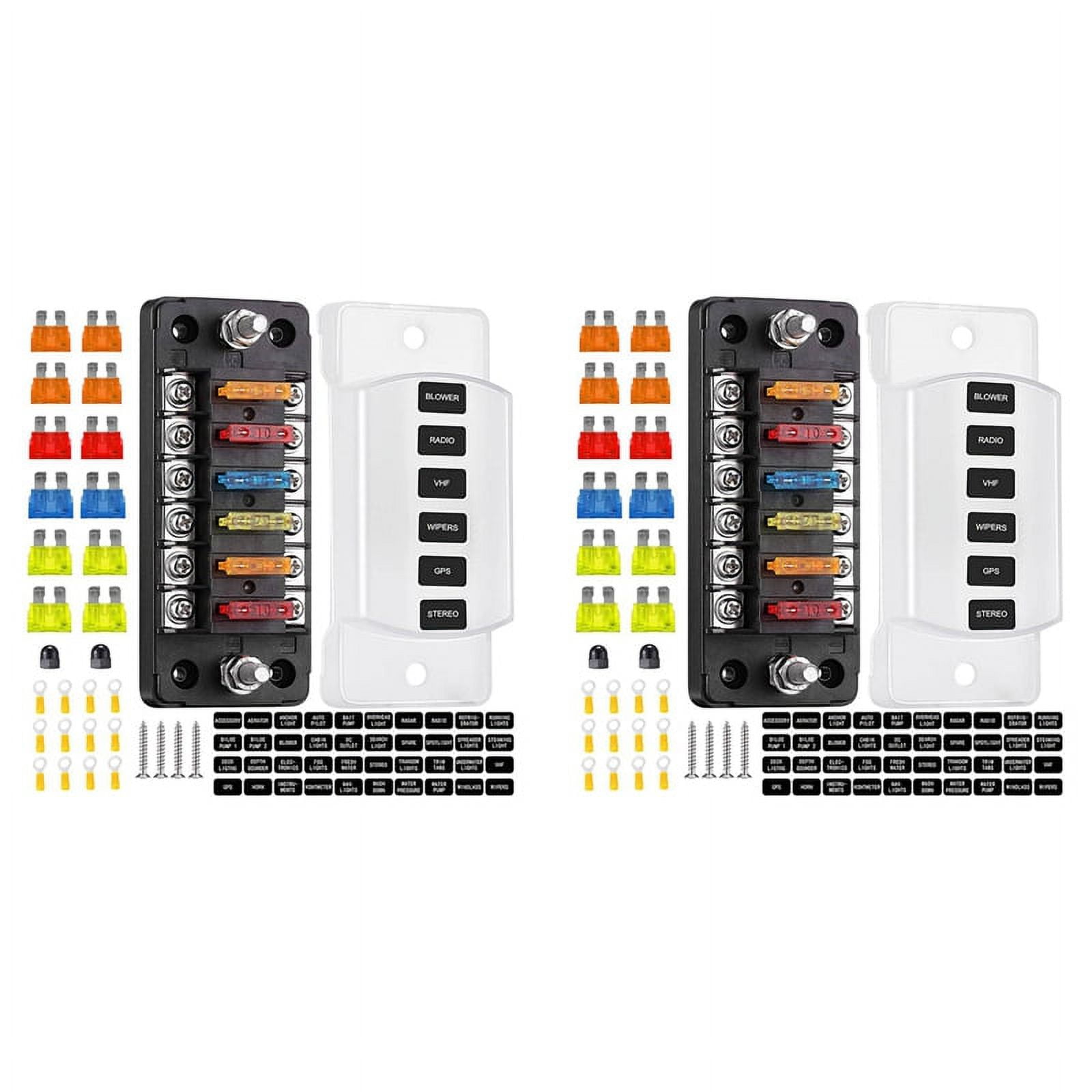 2X 6 Way Fuse Block Blade Fuse Box with Negative Bus - ATC/ATO for Boat ...