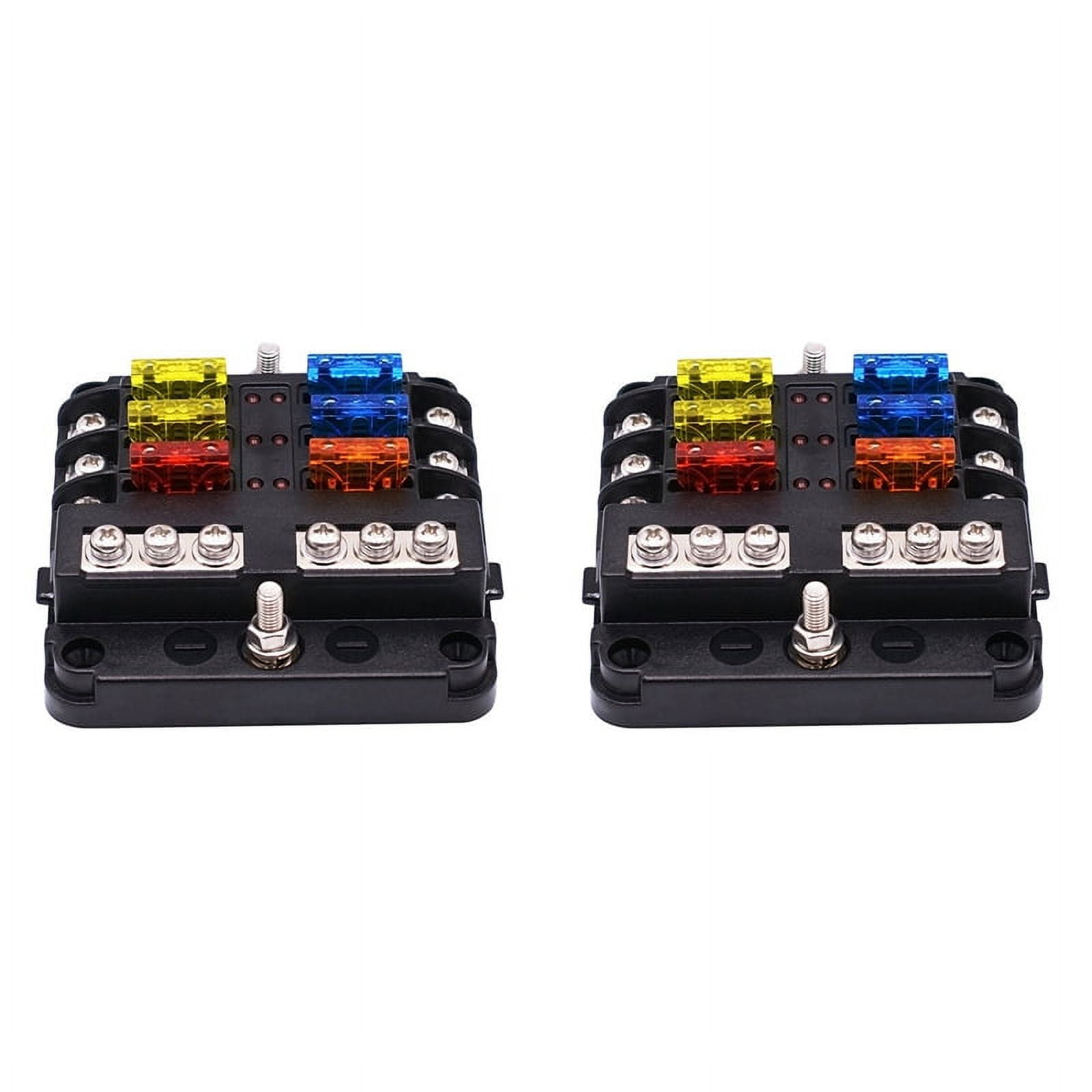 2X 6-Way Waterproof Fuse Block,with LED Indicator 12 Circuits with ...