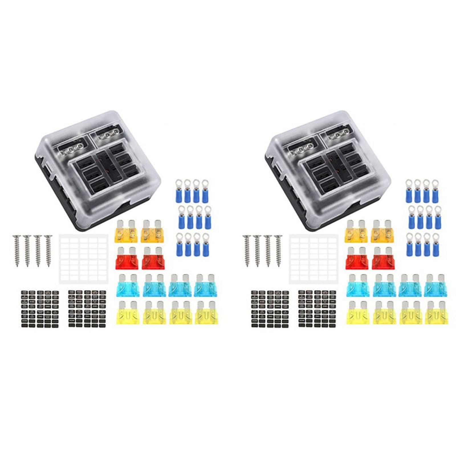 2X 6 Way Waterproof Fuse Block,with LED Indicator with Negative Marine ...