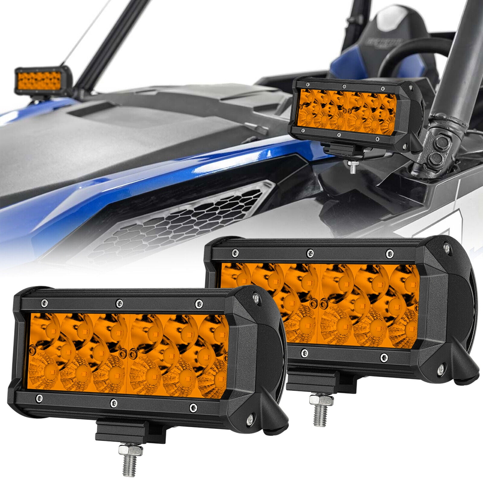 2X 7" Amber LED Work Light Bar 3000K Spot Flood Combo 60W for Bumper A ...