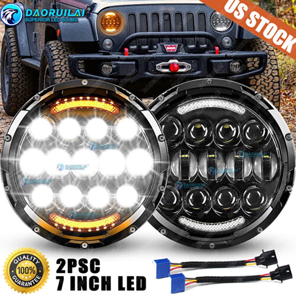 2X 7" inch Round LED Halo Headlight Hi/Lo DRL Beam for Jeep Wrangler JK LJ TJ CJ - Walmart.com