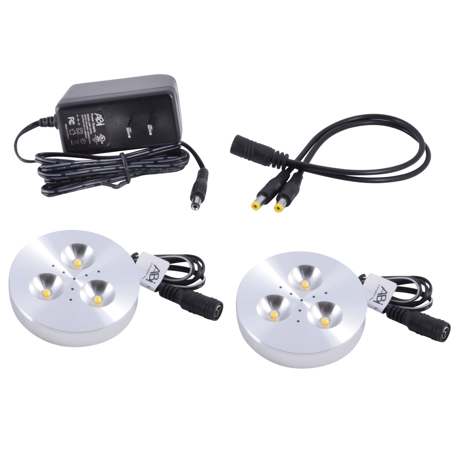 2X ABI 3W LED Puck Light Complete Kit for Under Cabinet, Bookshelf, and ...
