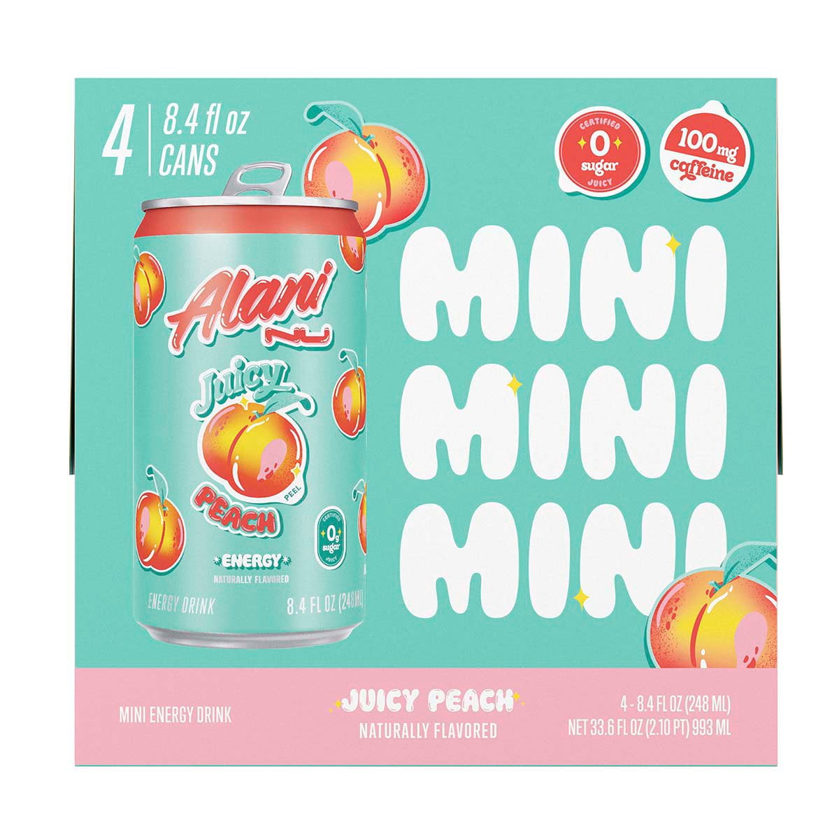 2X - Alani Nu Zero Sugar Energy Drink - Juicy Peach Mini 8.4 oz Cans ...