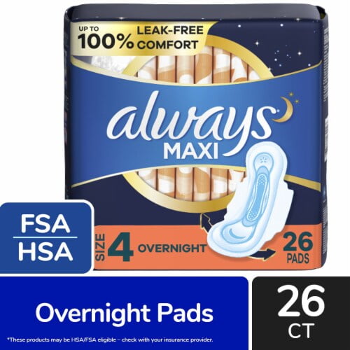2X - Always Maxi Pads with Wings Overnight Absorbency Size 4 Unscented ...