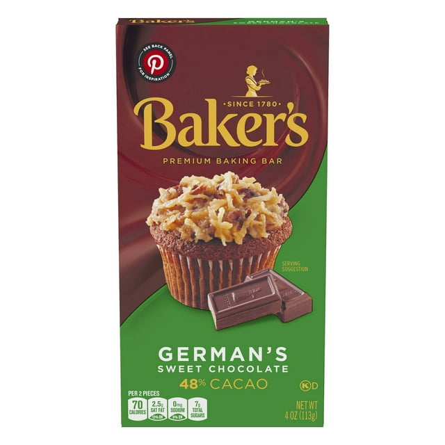 2X - Baker's German 48% Cacao Sweet Chocolate Baking Bar - 4 oz ...
