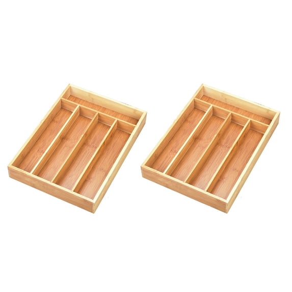 2X Bamboo Cutlery Silverware Tray Divider Storage Tray Rack Storage Box ...