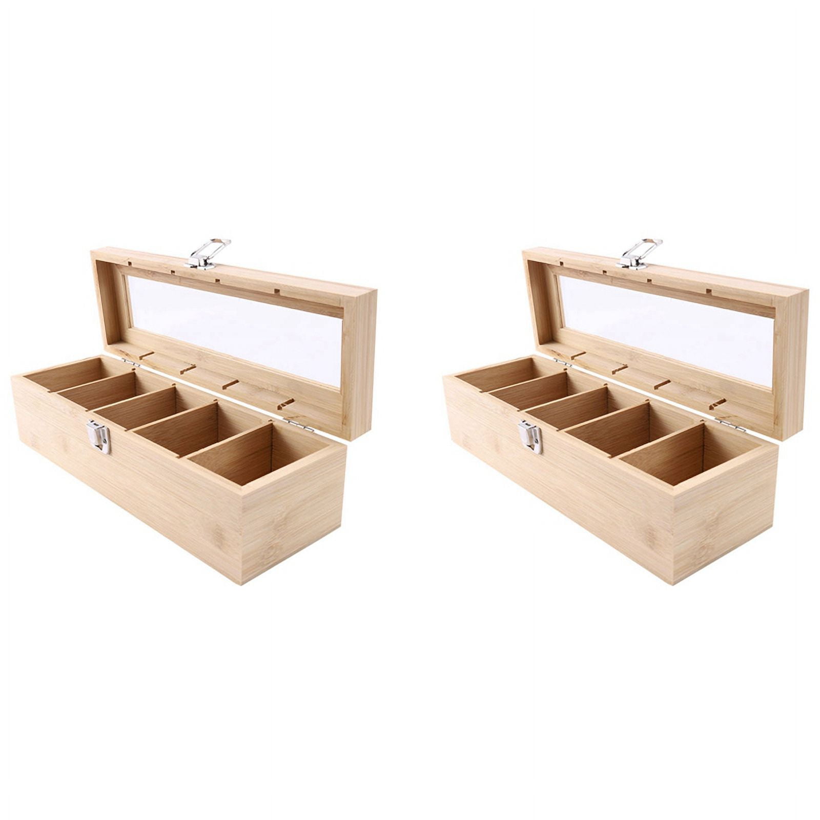 2X Bamboo System Tea Bag Jewelry Organizer Storage Box 5 Compartments ...