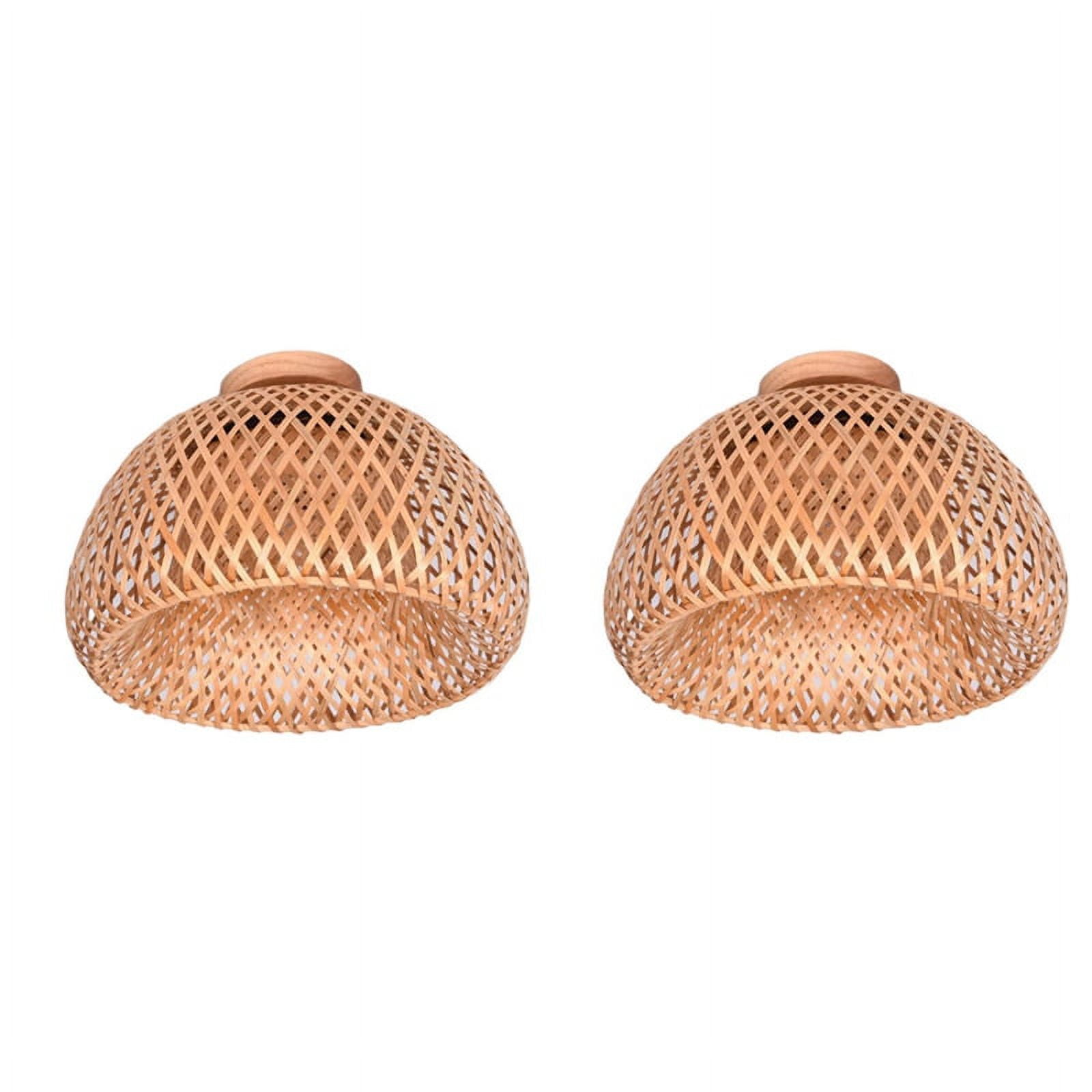2X Bamboo Wicker Rattan Light Fixture Flush Mount Hanging Ceiling Lamp ...