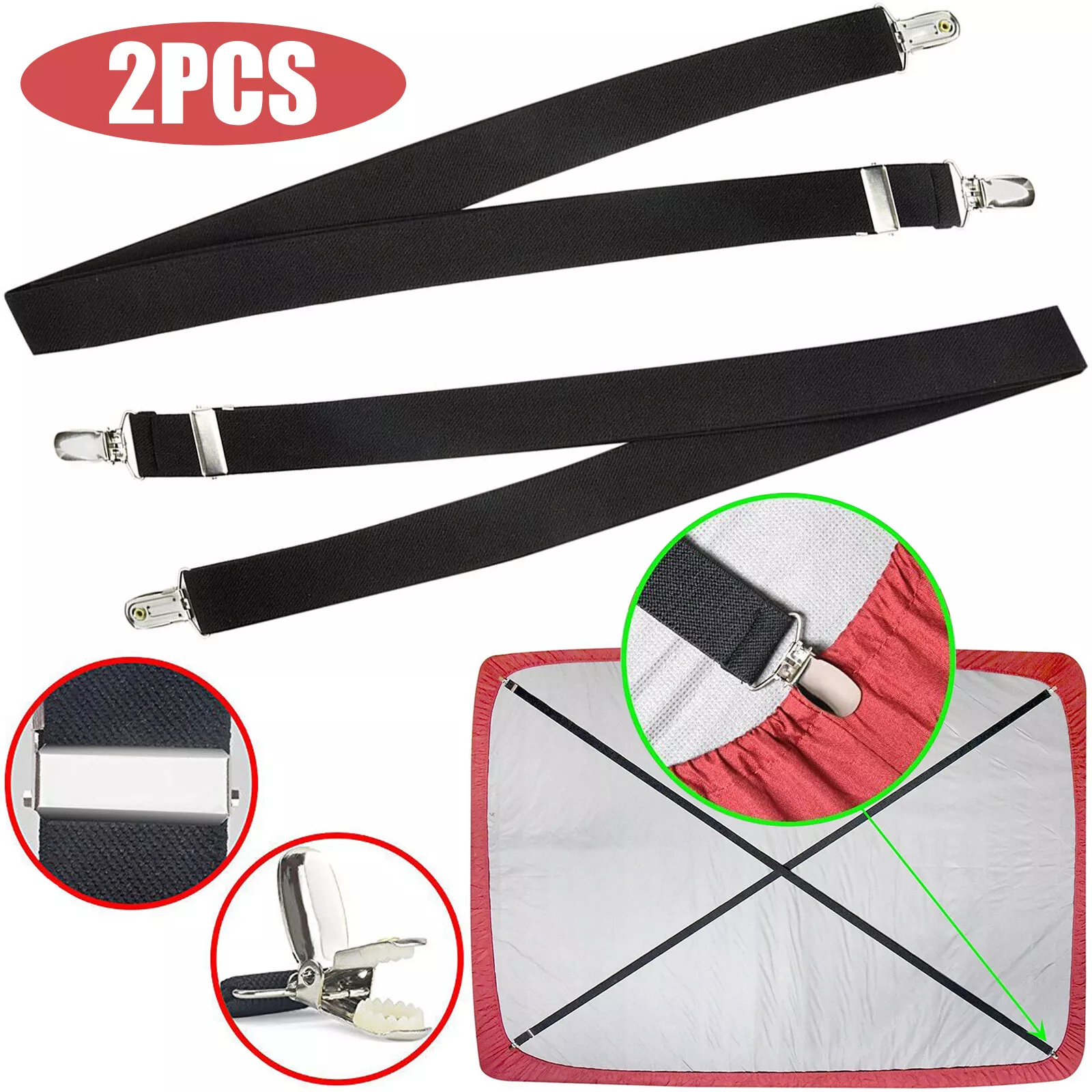 2X Bed Sheet Fastener Adjustable Elastic Suspenders Straps Covers Clips ...