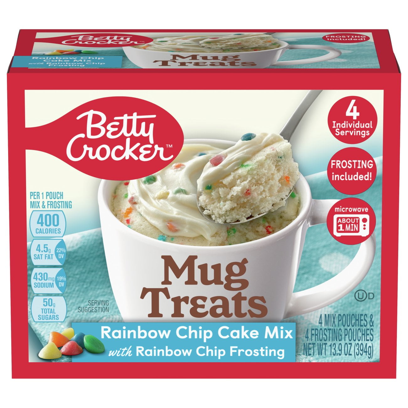 2X - Betty Crocker Rainbow Chip Cake & Frosting Mug Treats - 4 ct ...