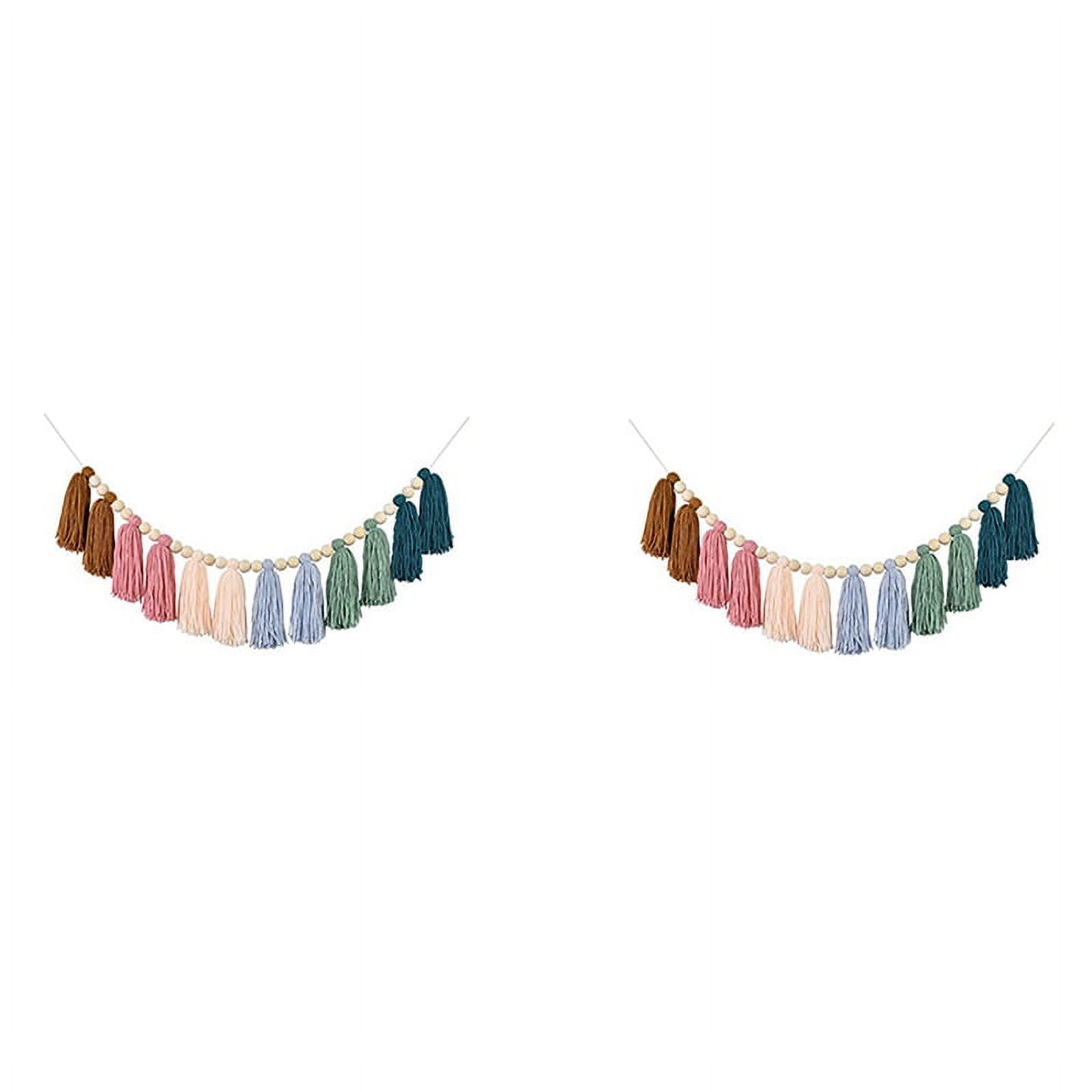 2X Boho Tassel Garland with Wood Bead Earth Toned Rainbow for Classroom ...