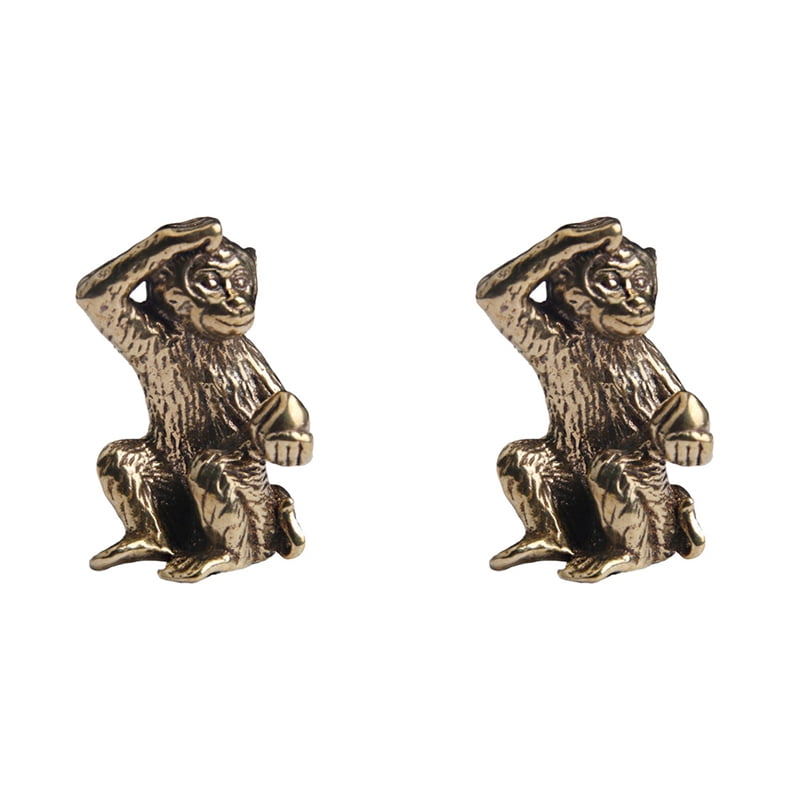 2X Bronze Mini Monkey Statue Monkey Statue Landscape Accessories, Tea ...