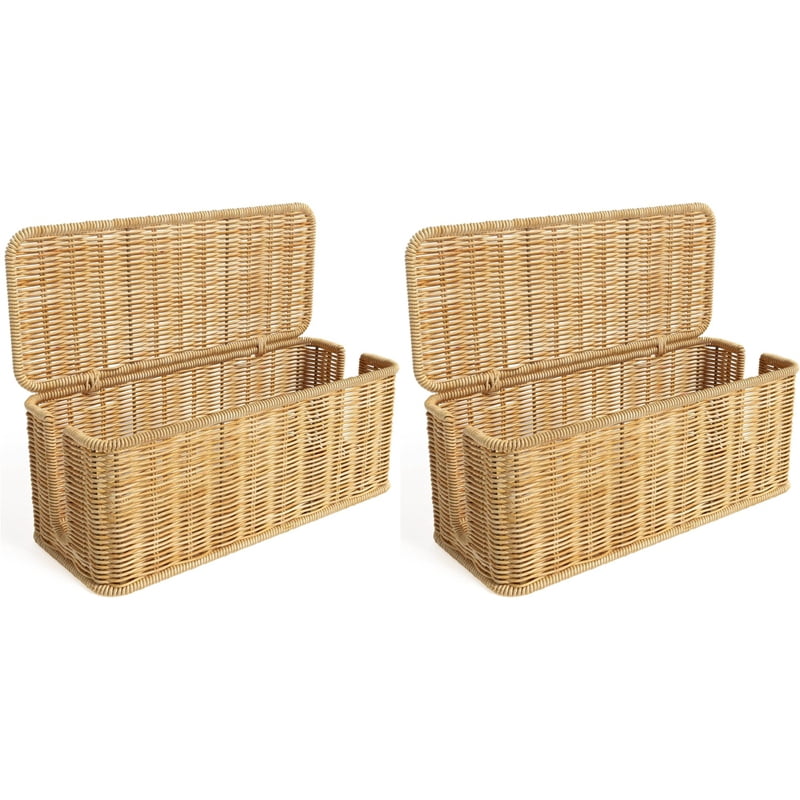 2X Cable Management Box,Handwoven Imitation Rattan Cord Hider Organizer ...