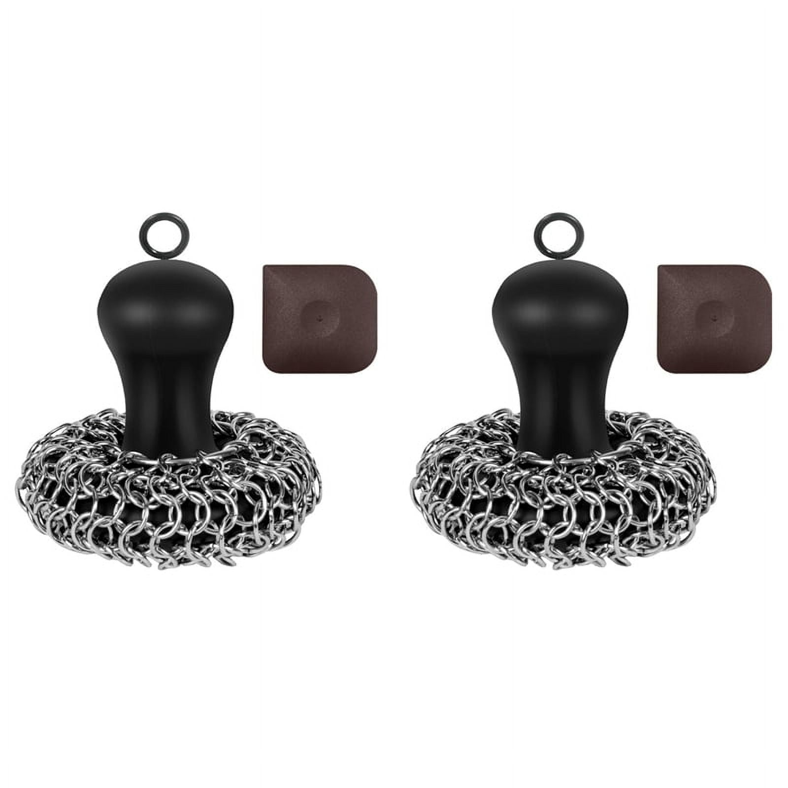 2X Cast Iron Cleaner Chainmail Scrubber, Upgraded Handle Cast Iron ...
