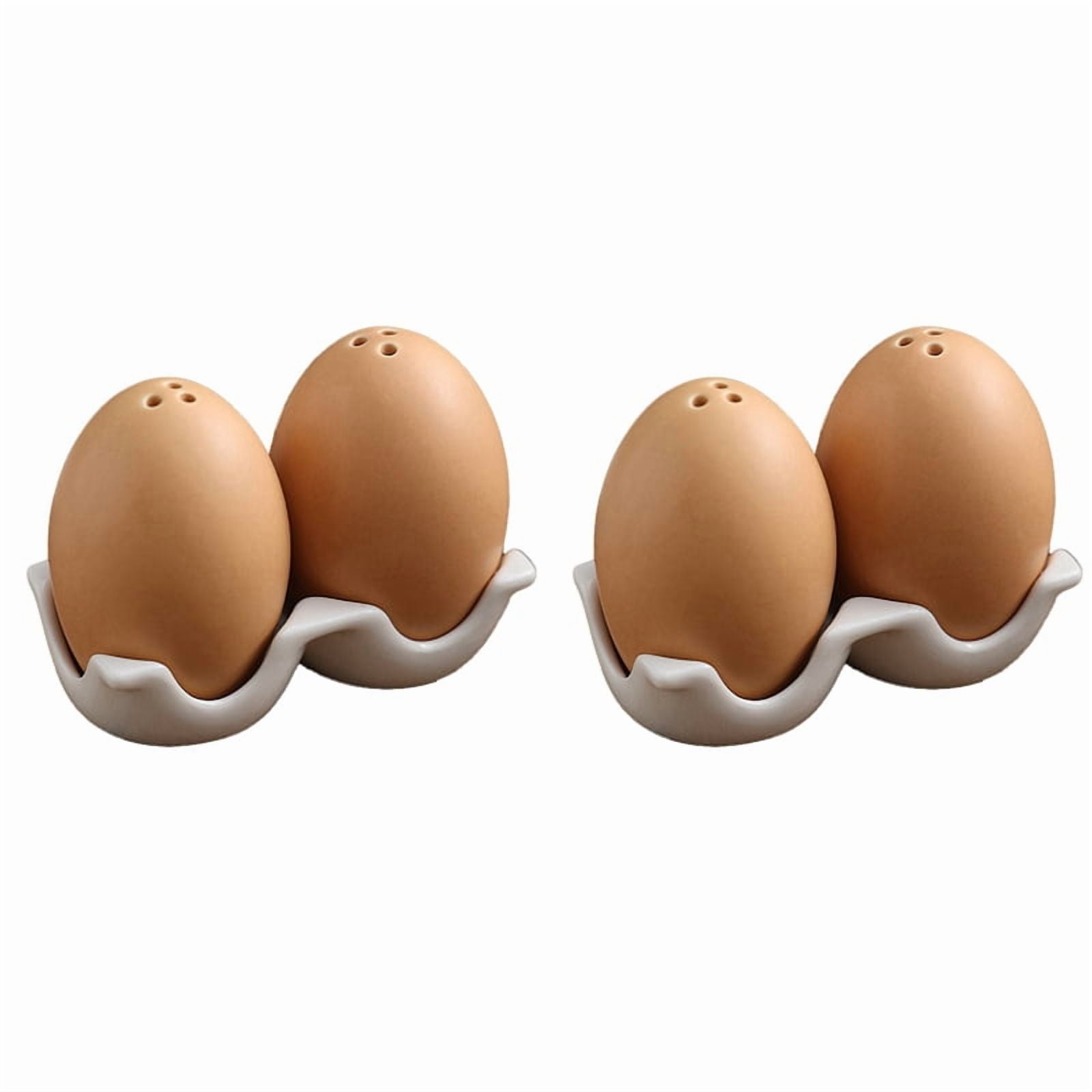 2X Ceramic Salt and Pepper Shaker Set, Mini Brown Egg Shaped Shakers ...