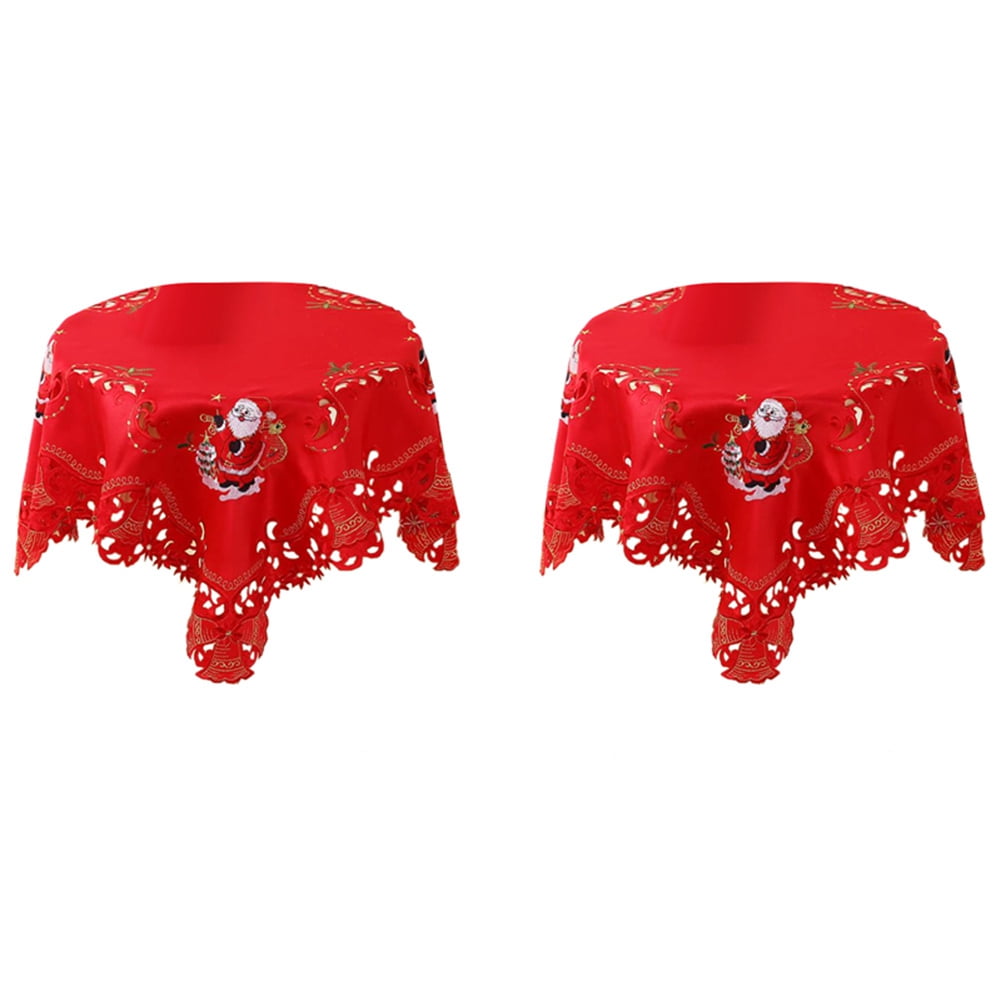 2X Christmas Embroidered Table Cloth,Hollow-Out Round Linen,for ...