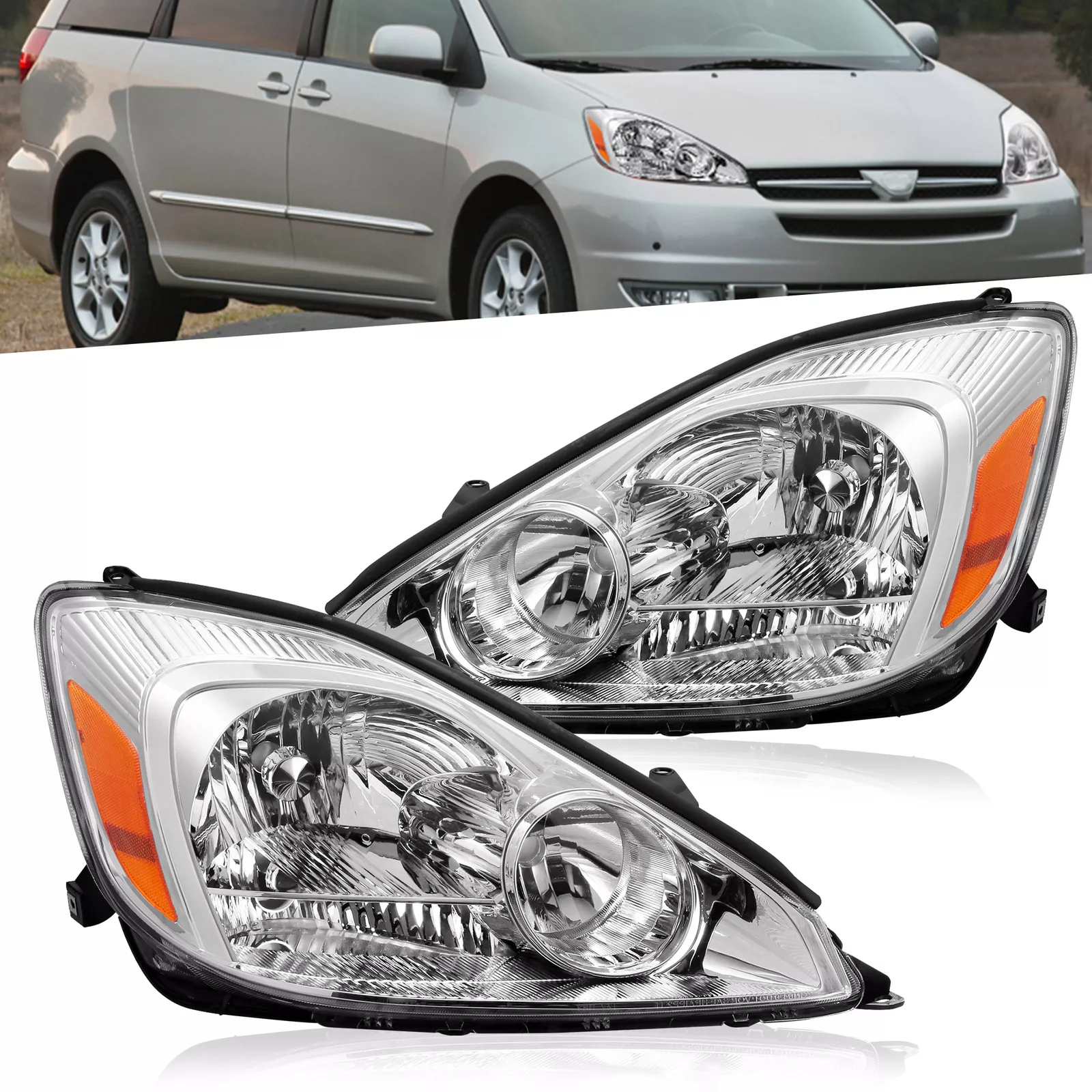 MOSTPLUS Pair Headlights Headlamps for 2004-2005 Toyota Sienna Left ...