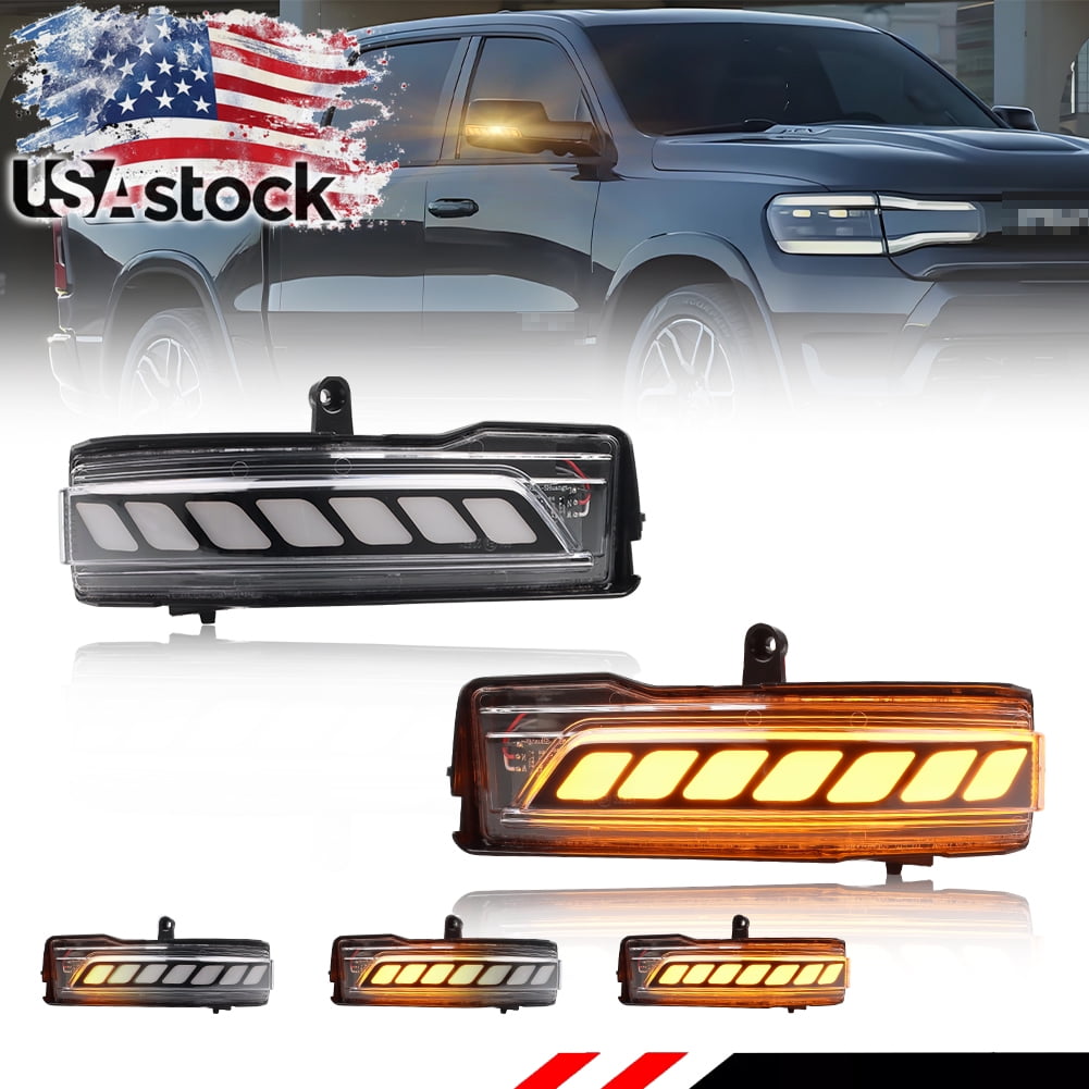 2X Clear Lens Front Side Mirror Cap Light Turn Signal Light Turn Warning Light With Full Dynamic ...