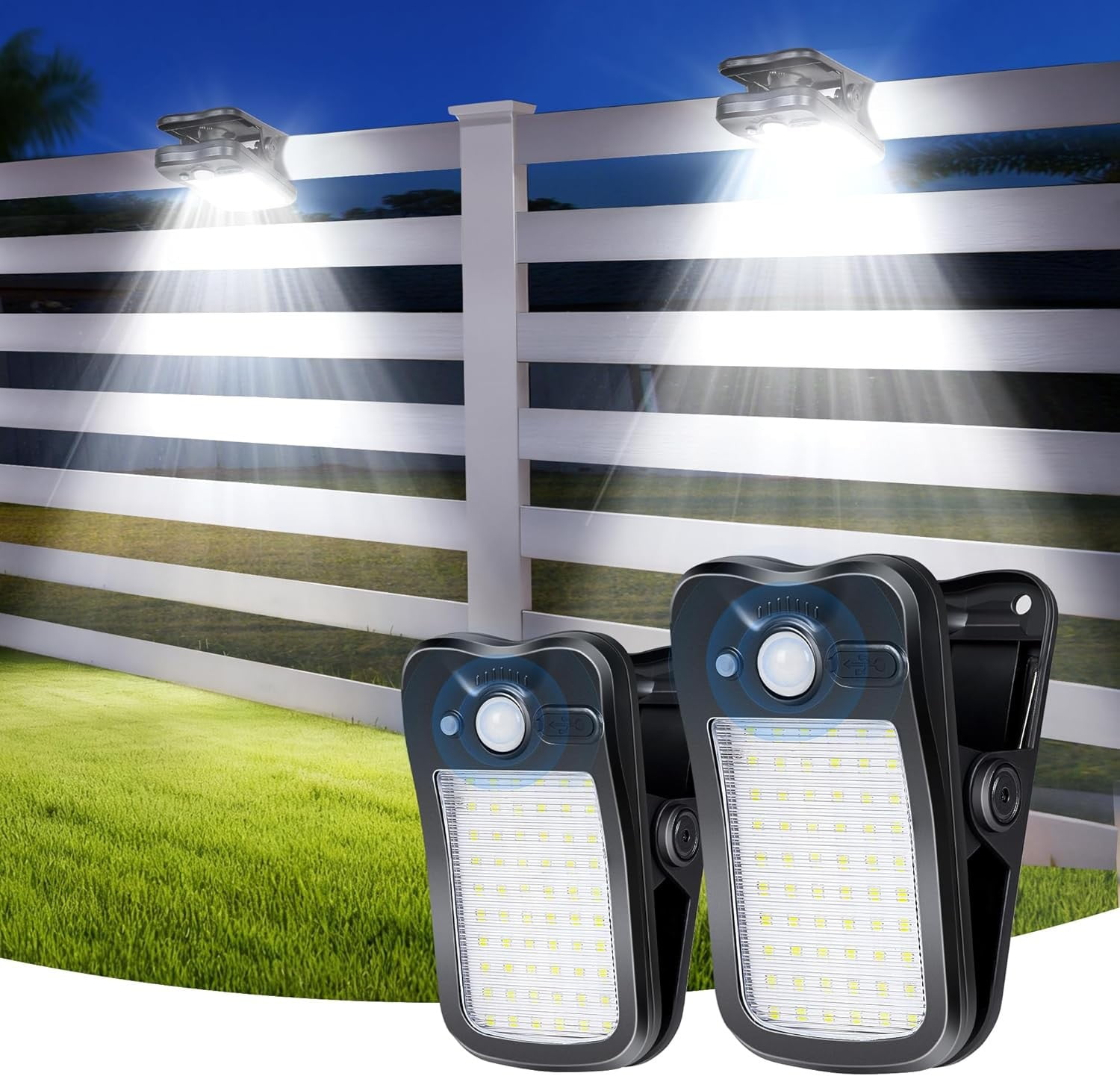 2X Clip on Solar Lights Outdoor 3-Mode Solar Motion Lights Security ...