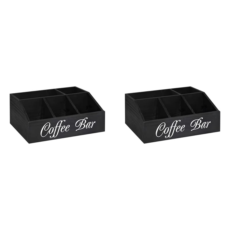 2X Coffee Station Counter Organizer Countertop Wooden Basket Holder ...