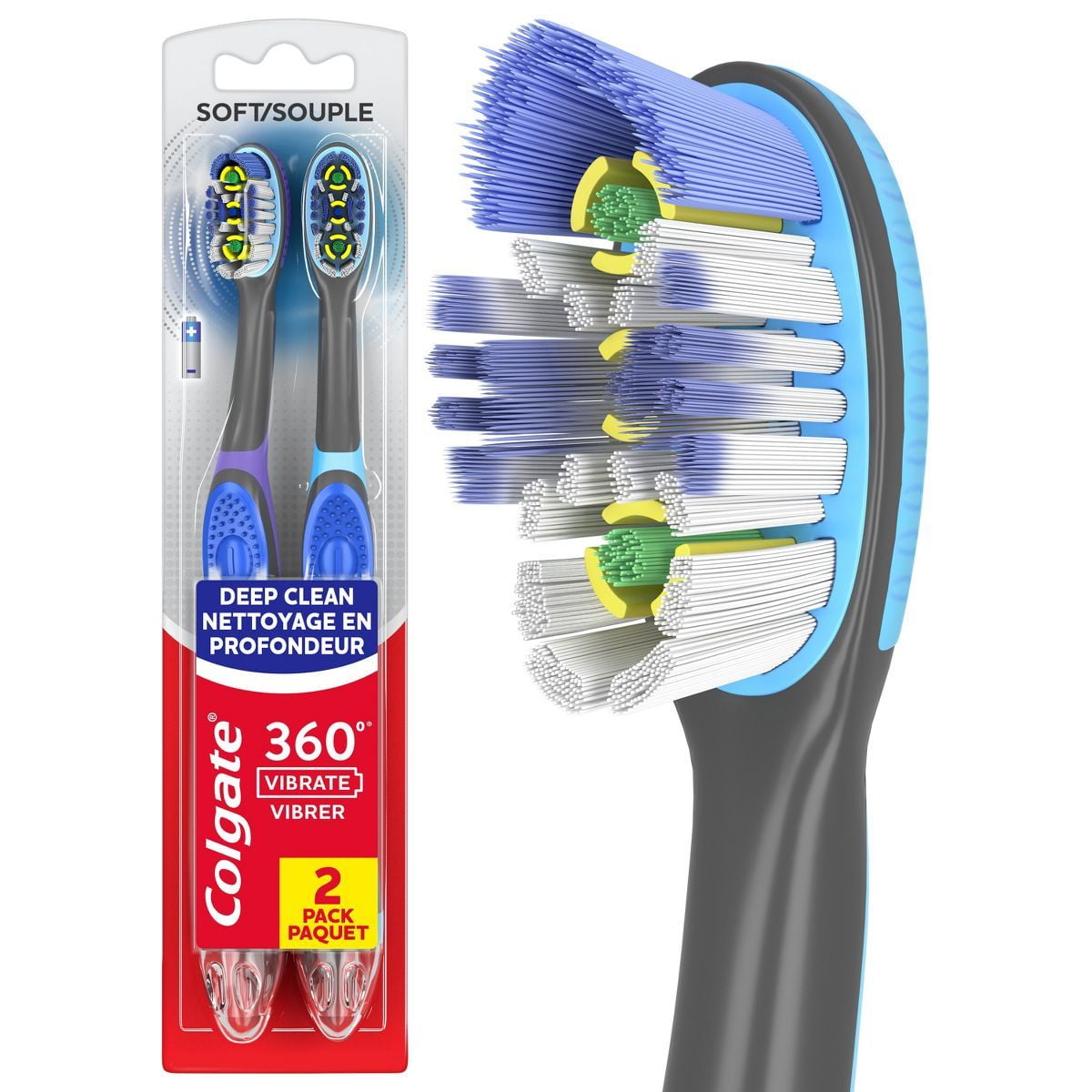 2X - Colgate 360 Total Advanced Floss-Tip Sonic Powered Toothbrush Soft ...
