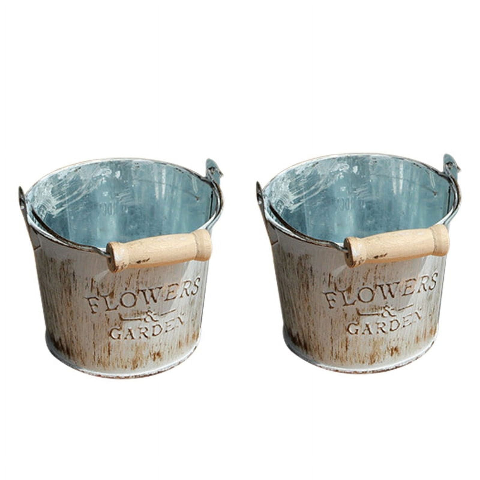 2X Country Retro Old Metal Flower Bucket Flower Metal Craft Iron Bucket ...