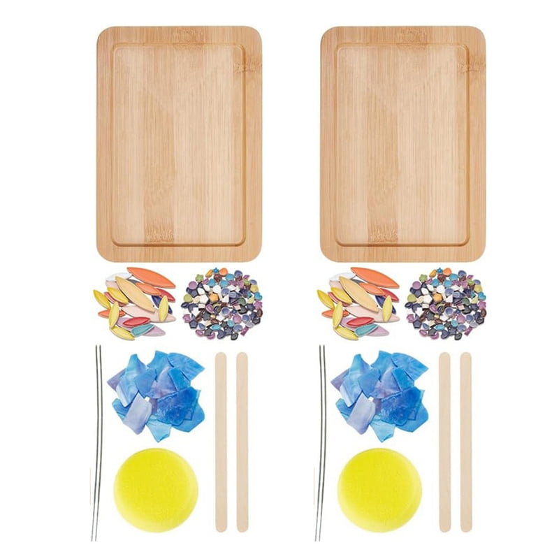 2X DIY Mosaic Craft Kit Bamboo Coasters Kits for Adults Beginner, with ...