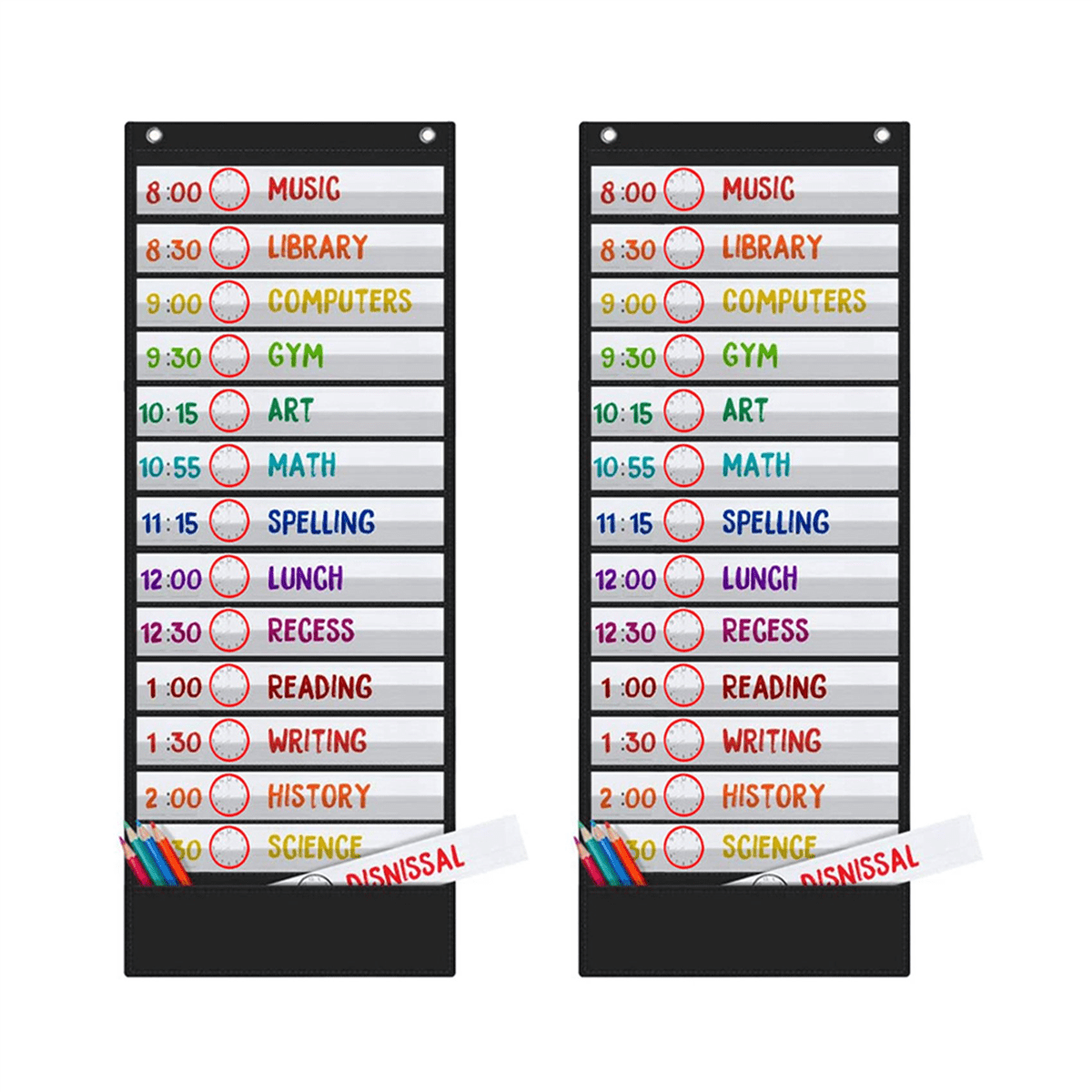 2X Daily Schedule Pocket Charts, 13+1 Pocket, 18 Sided Reusable for ...