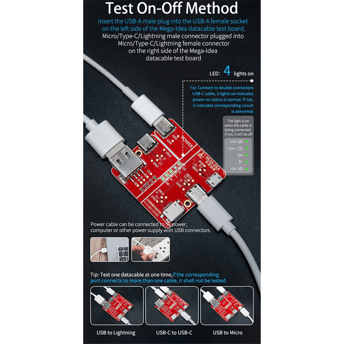 2X Data Line Continuity Detection Board Fixture for Type-C/Android ...