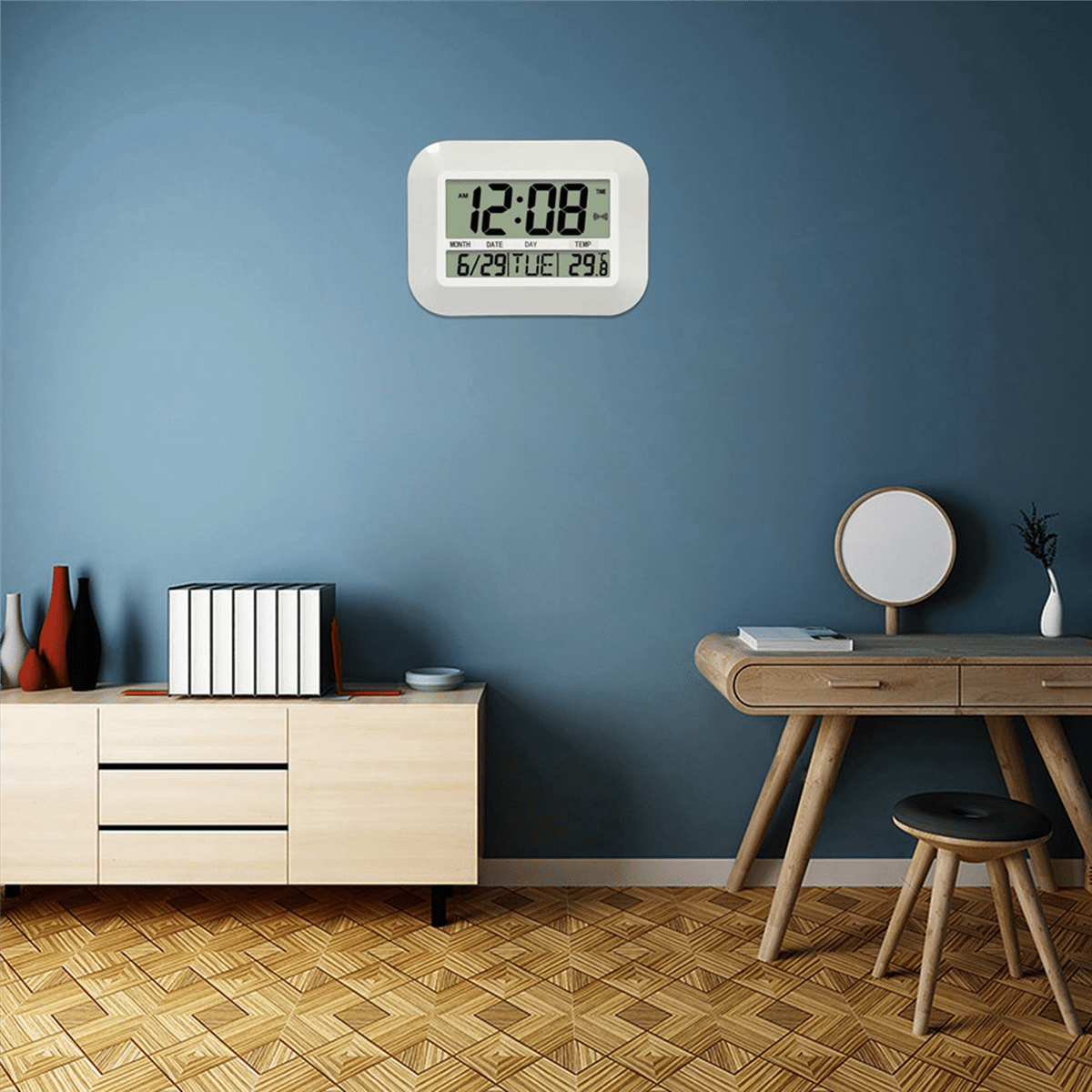 2X Digital Wall Clock Battery Operated Simple Large Temperature ...