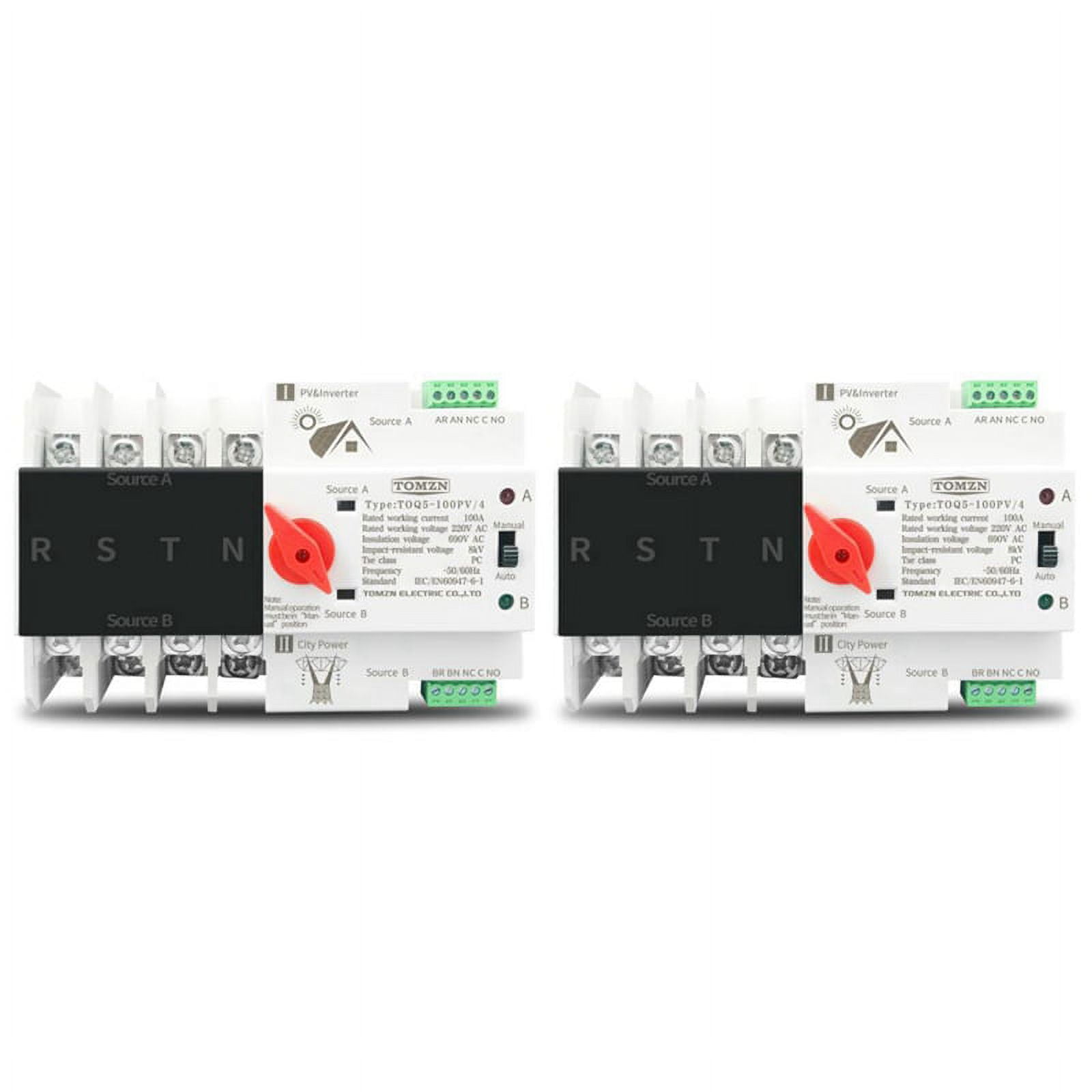 2X Din Rail 4P ATS Dual Power Automatic Transfer Switch Electrical ...