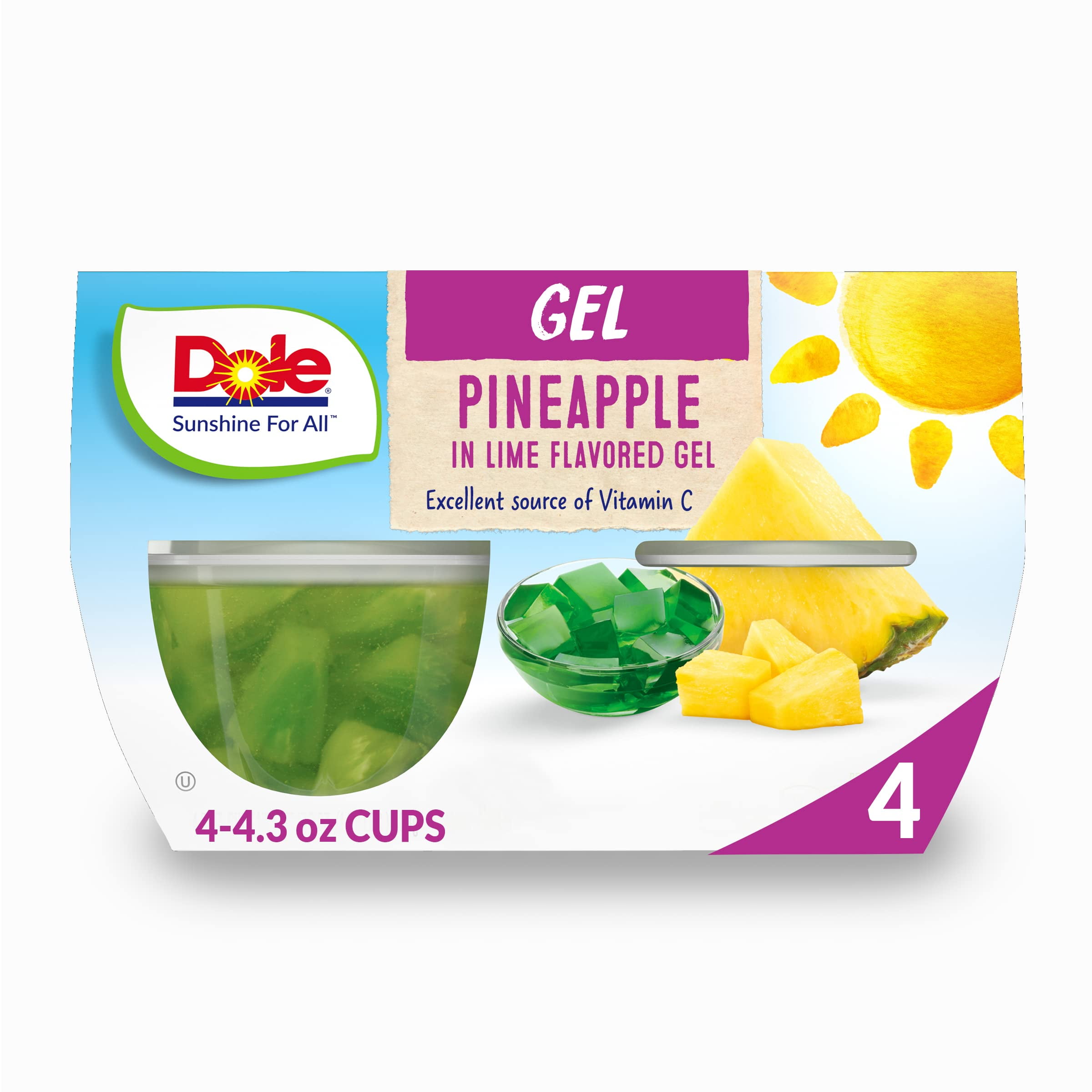 2X - Dole Fruit Bowls Pineapple In Lime Flavored Gel Snacks, 4.3Oz 4 ...