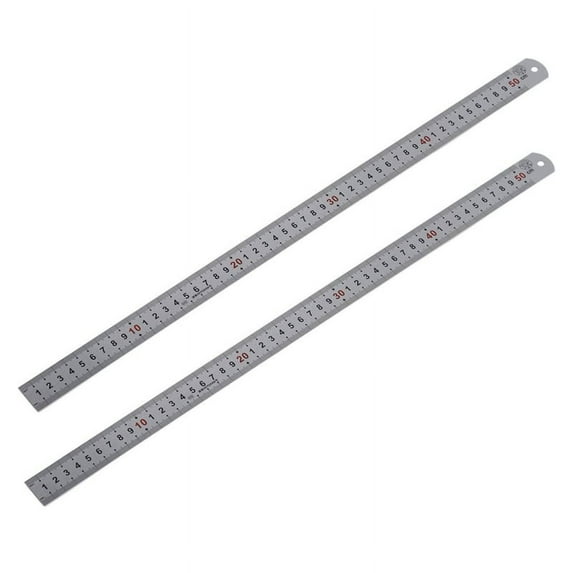2X Double Side Scale Stainless Steel Straight Ruler Measuring Tool 50cm ...