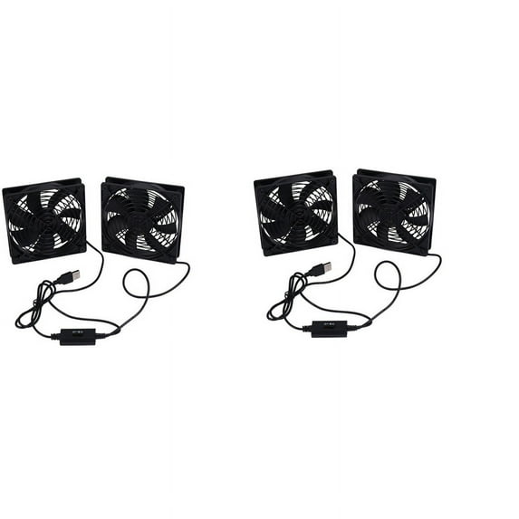 2X Dual 120mm 5V USB Powered PC Router Fans with Speed Controller High ...
