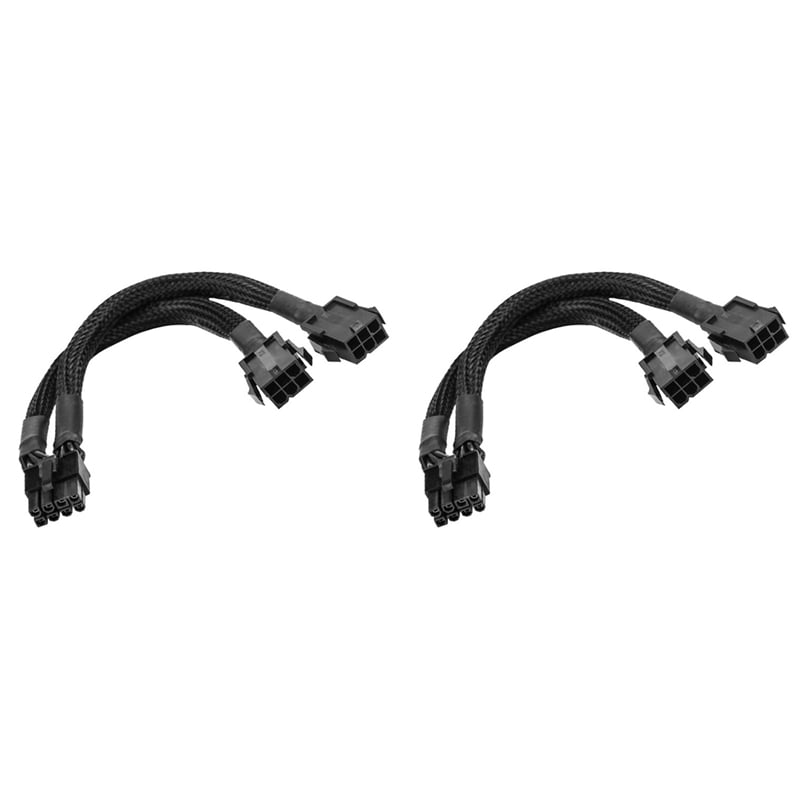 2X Dual 6 Pin Female to 8 Male GPU Power Adapter Cable Braided Sleeved ...