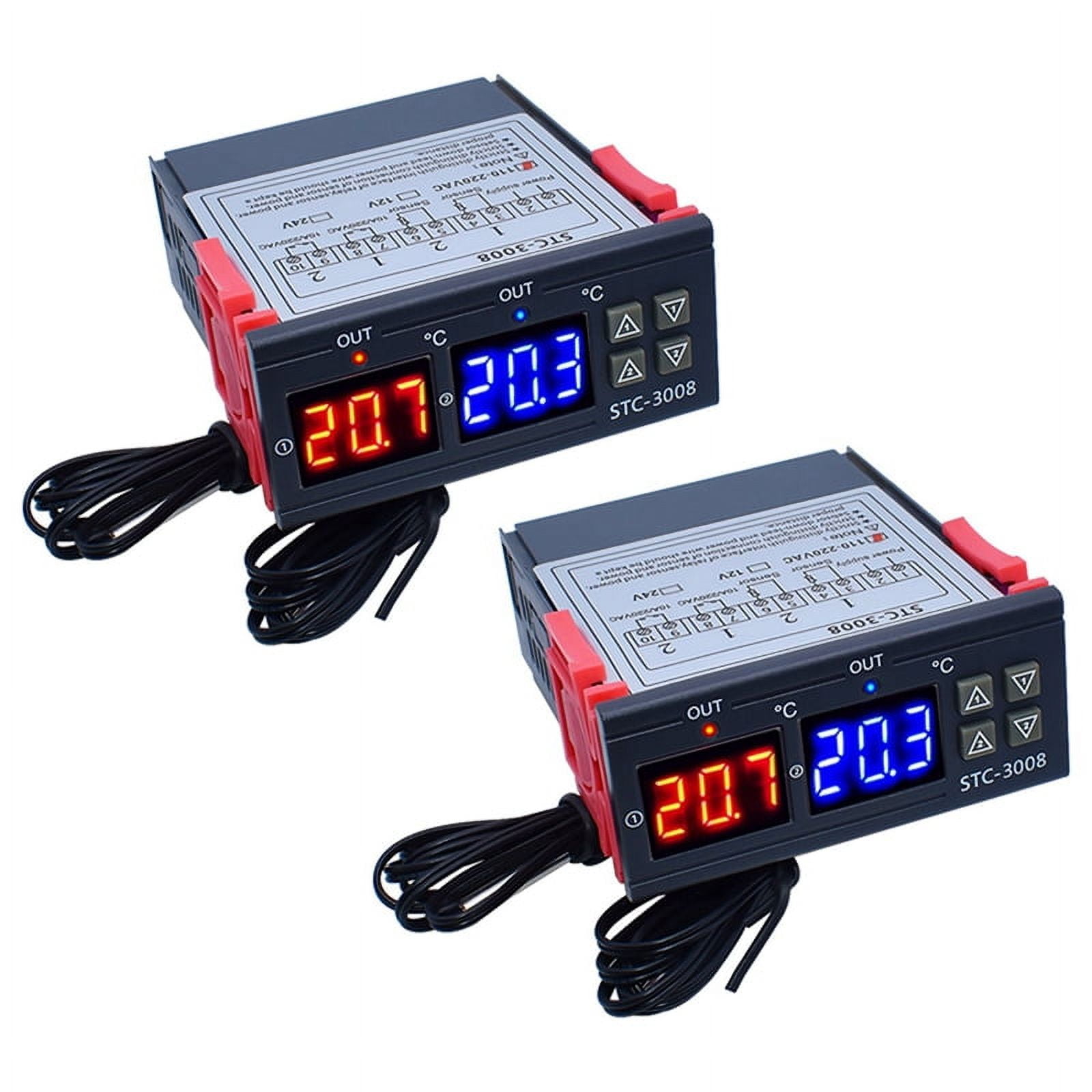 2X Dual Digital -3008 Temperature Controller Two Relay Output Thermostat Heater with Probe ...