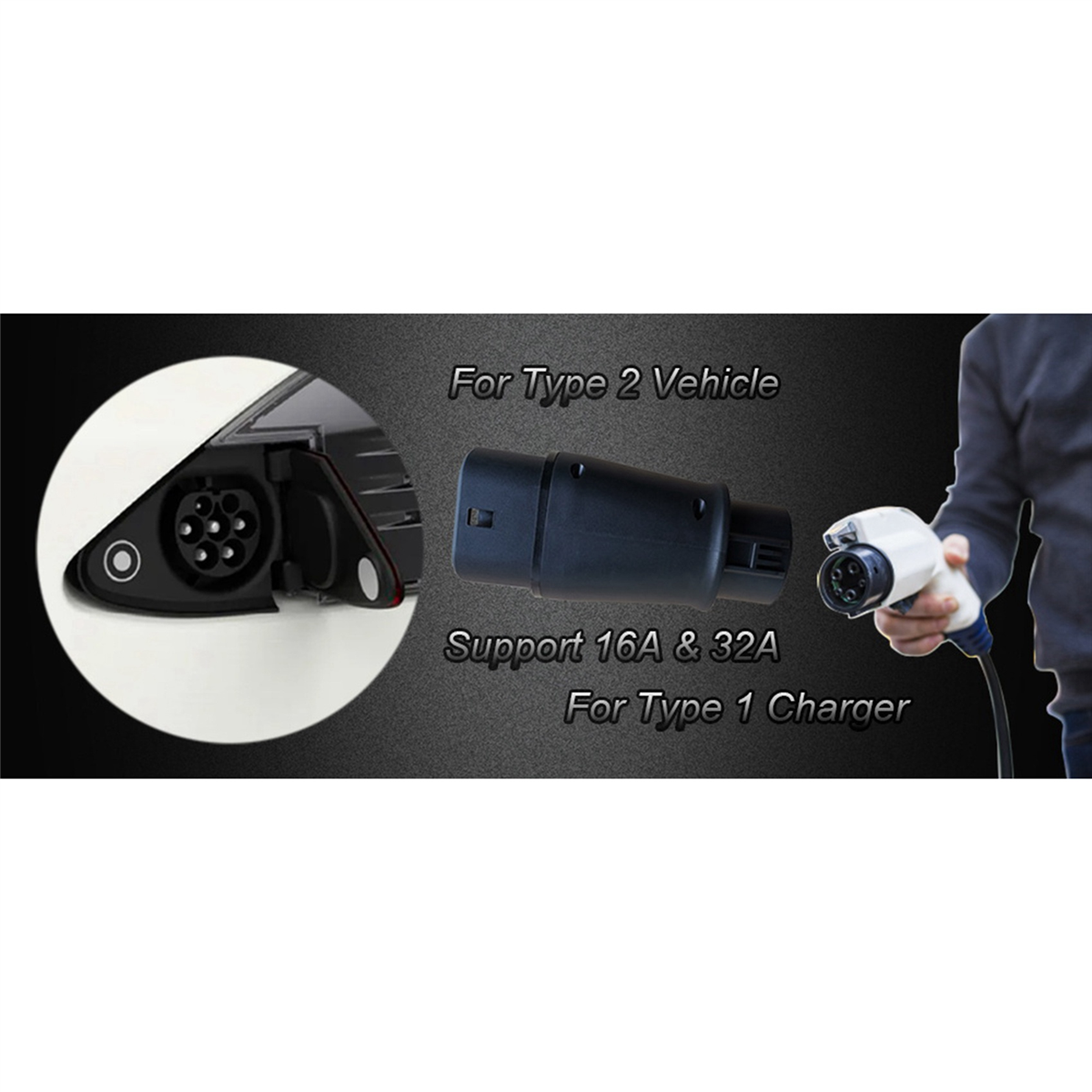 2X EVSE J1772 Adaptor Type 1 to Type 2 Socket Electric Vehicle Car EV ...