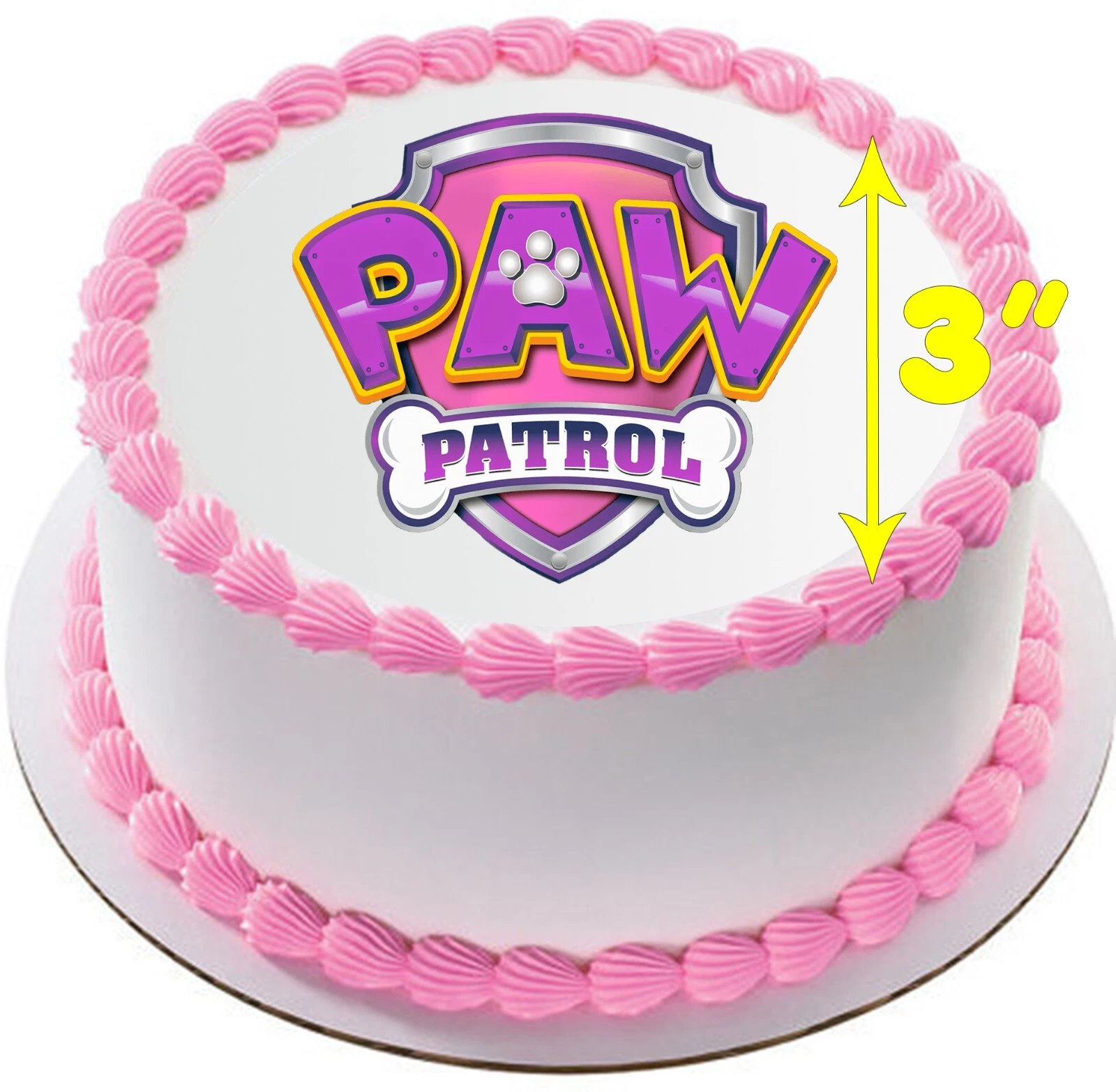 2X Edible Paw Patrol Pink Logo Birthday Party Cake Topper Wafer Paper 3 ...