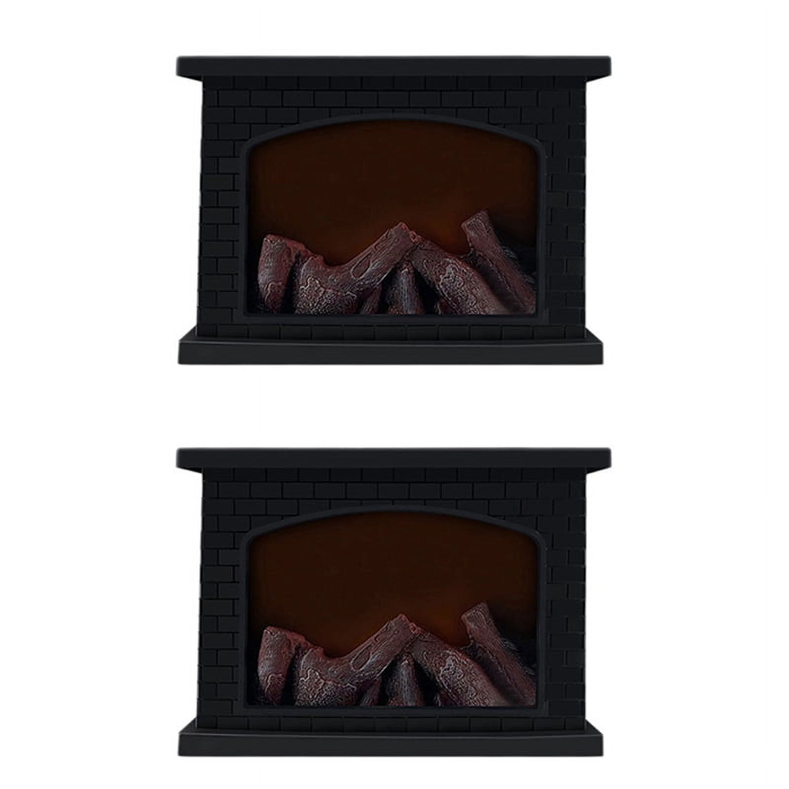 2X Electric Fireplace Lantern LED Flame Log Effect Rectangle Fire Place ...
