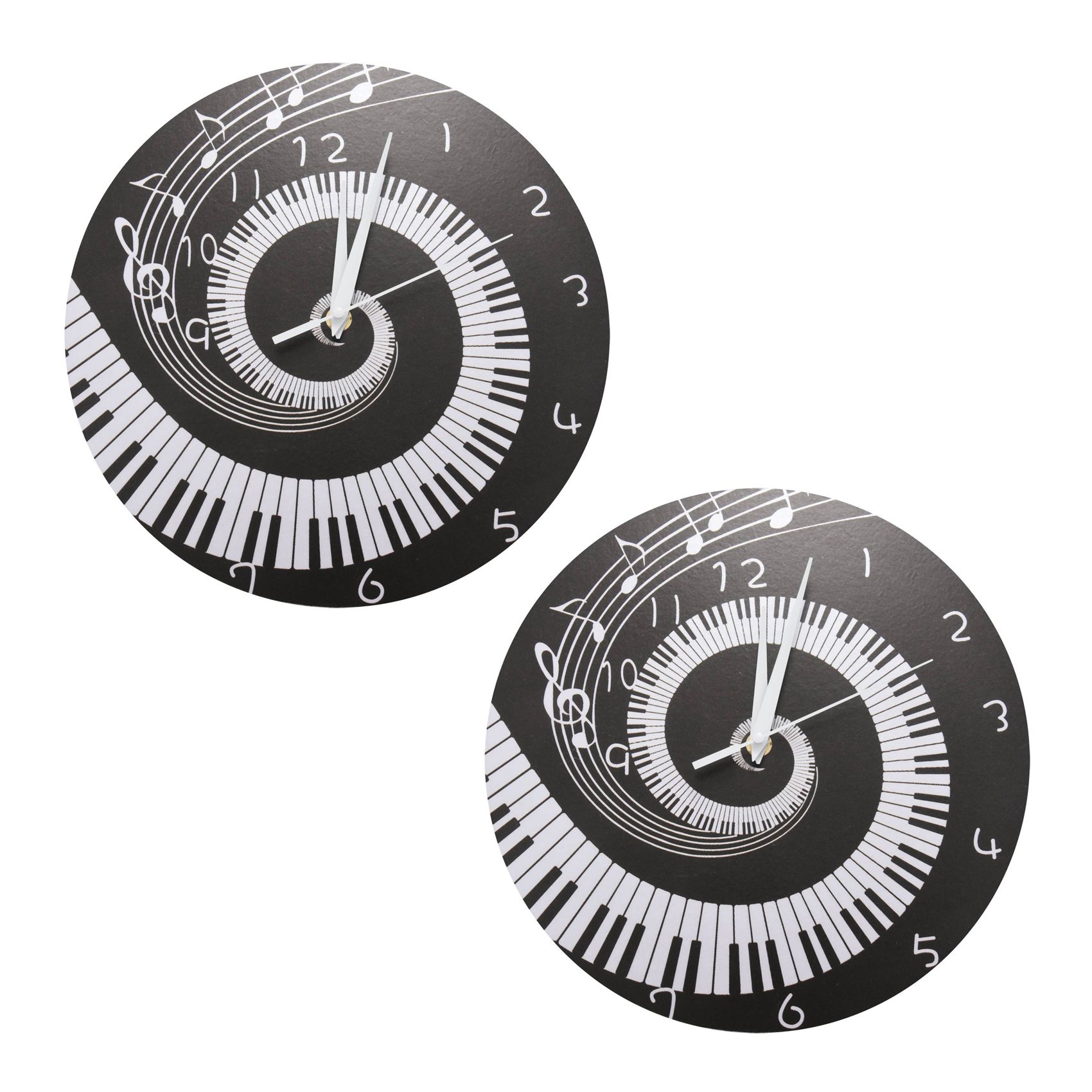 2X Elegant Piano Key Clock Music Notes Wave Round Modern Wall Clock ...