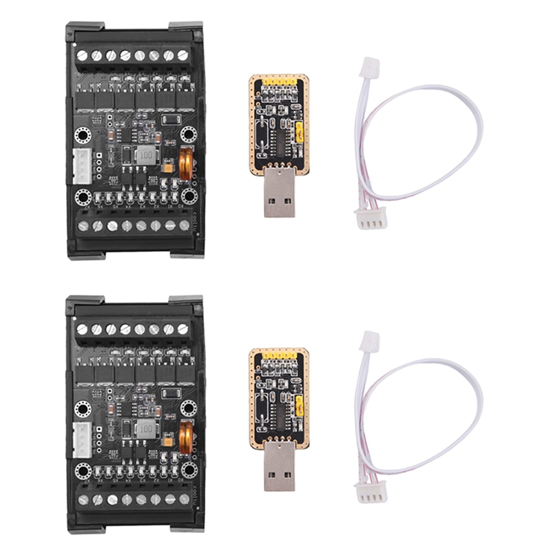 2X FX1N-14MT PLC Industrial Control Board+Case+USB-TTL Cable PLC Module Analog Input/Output with ...