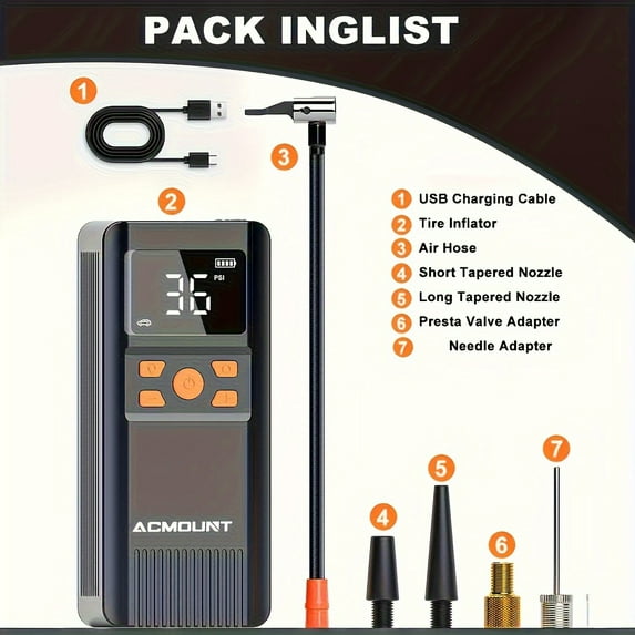 2X Faster Cordless Tire Inflator 150PSI - Portable Air Compressor with Digital Gauge & LED Light ...