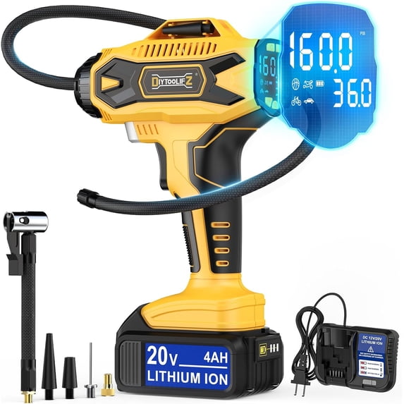 2X Faster Cordless Tire Inflator Air Compressor 20V Rechargeable ...
