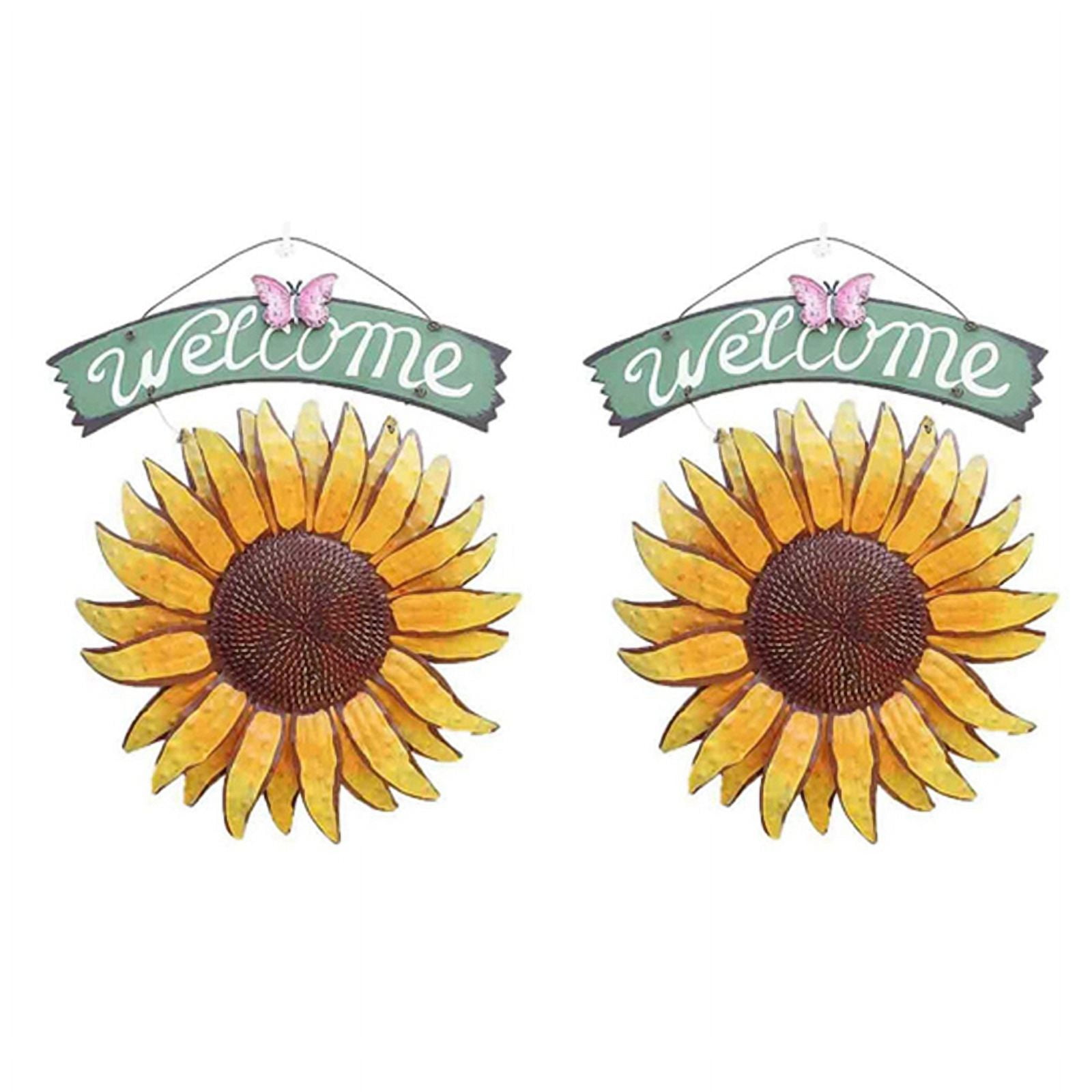 2X Garden Welcome Signs Metal Hanging Decorative Sunflower Outside Hand ...
