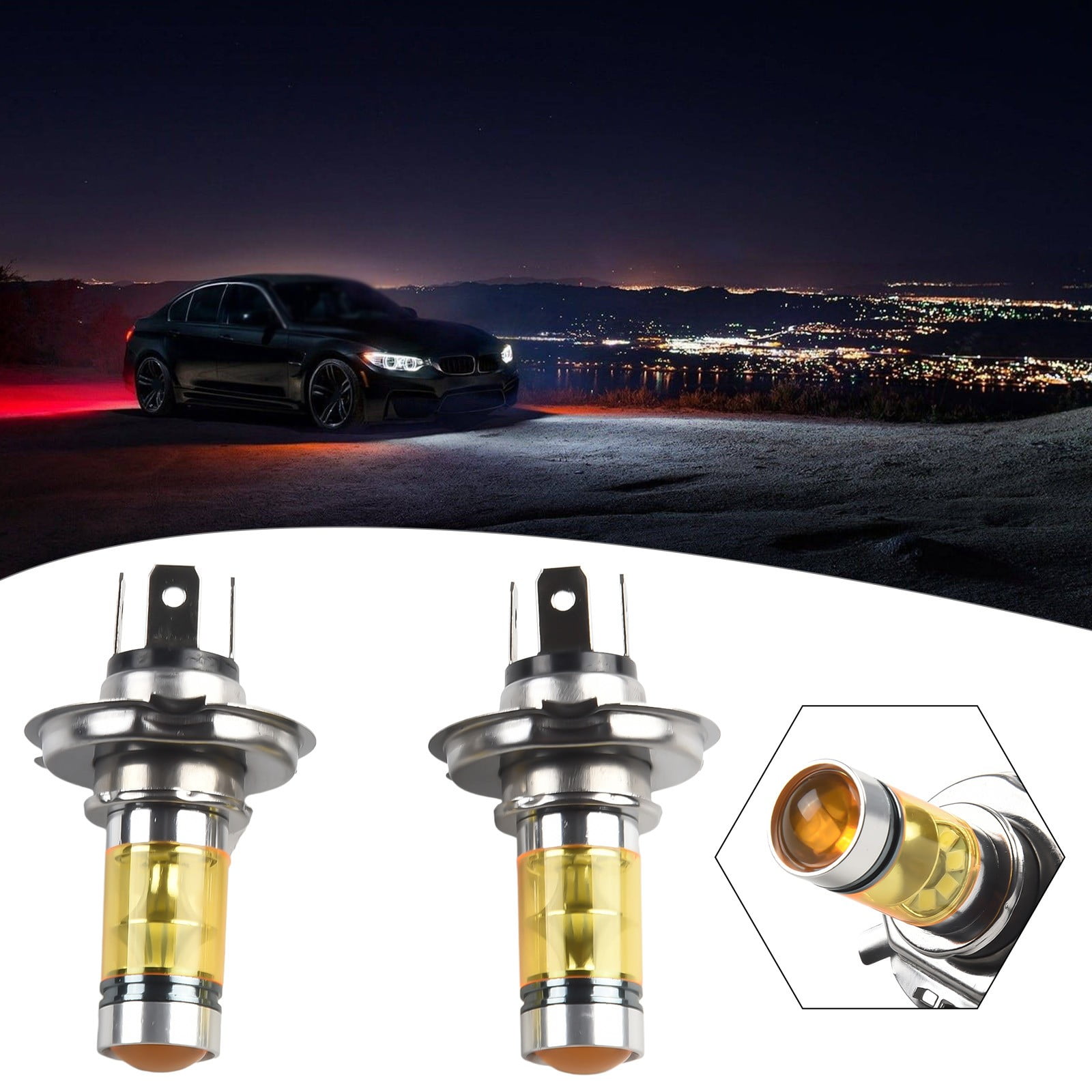 2X H4 6000K Yellow 100W Led Headlight Light Fog Lamp Bulbs Fit for ...