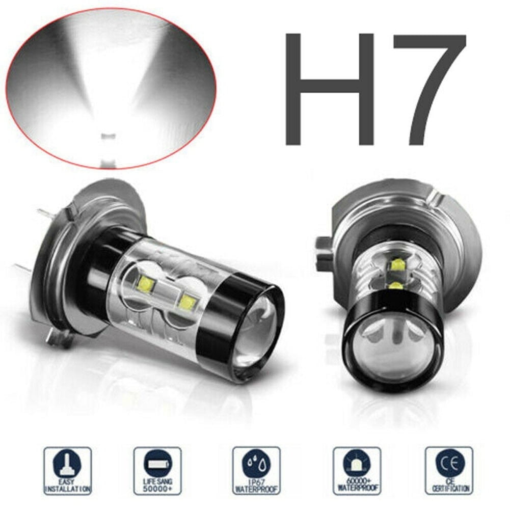 2X H7 160W High Power LED Lamp Headlight Fog-Light DRL Bulbs 6000K ...