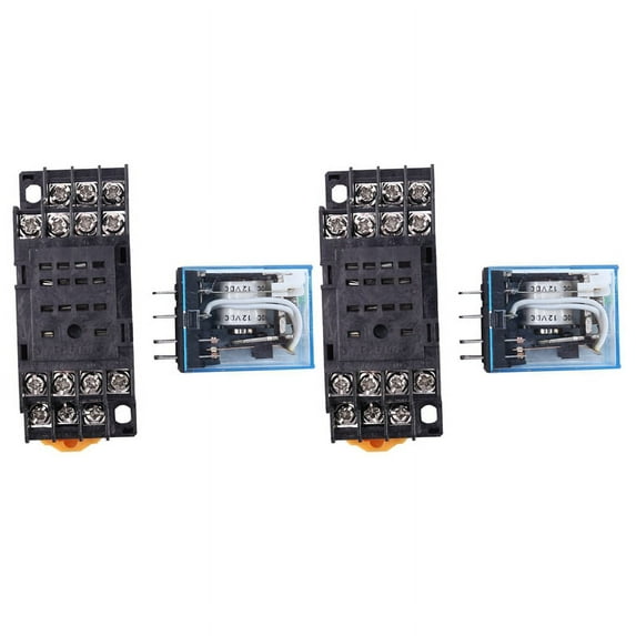 2X HH54P DC 12V Coil 4PDT 14 Pins Electromagnetic Power Relay DYF14A Base,2 x Electromagnetic ...