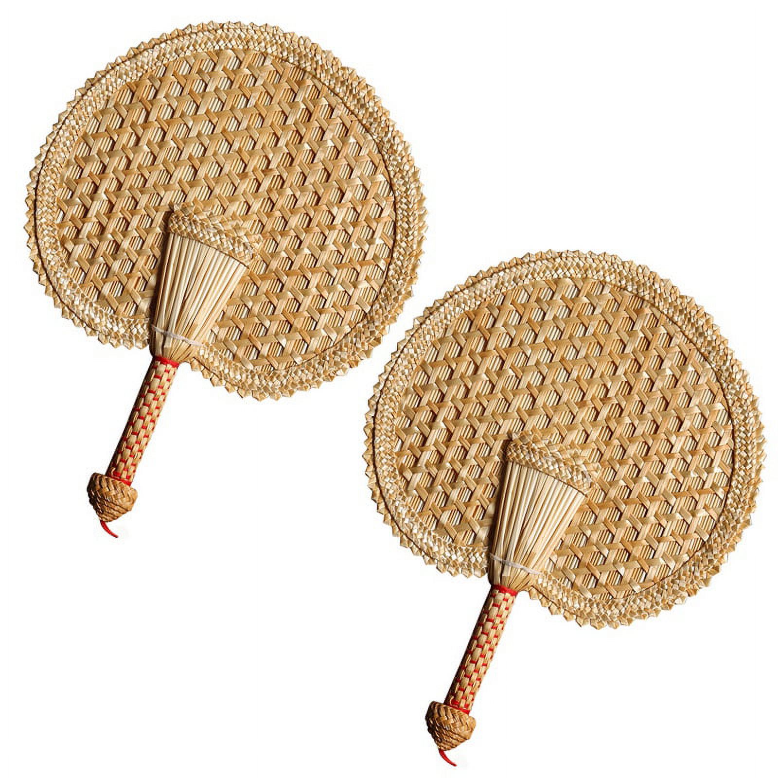 2X Hand-Woven Woven Straw Hand Fan Old Summer Natural Environmentally ...