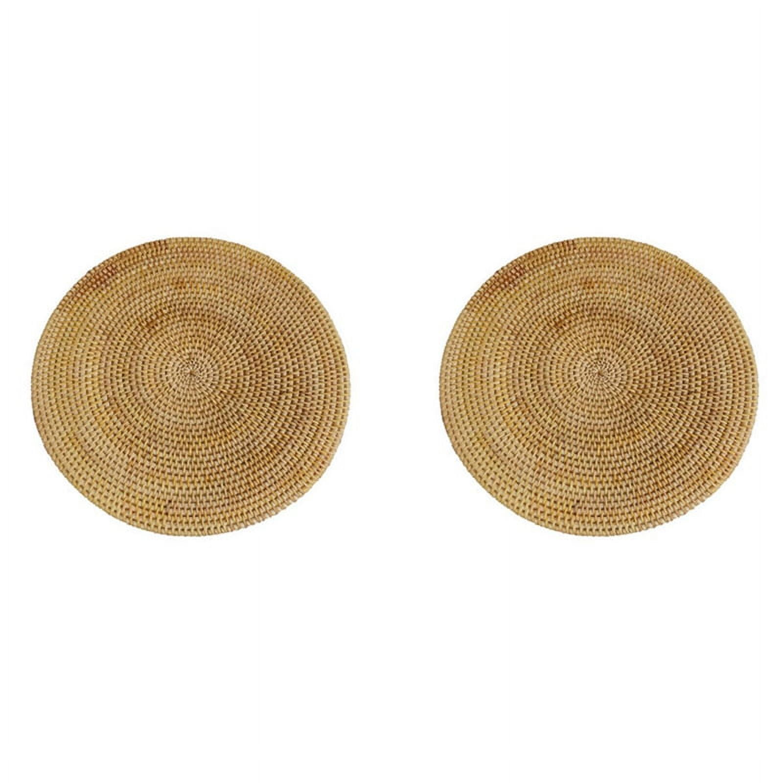 2X Handwoven Rattan Placemats,Round Wicker Table Mats, Natural Woven ...